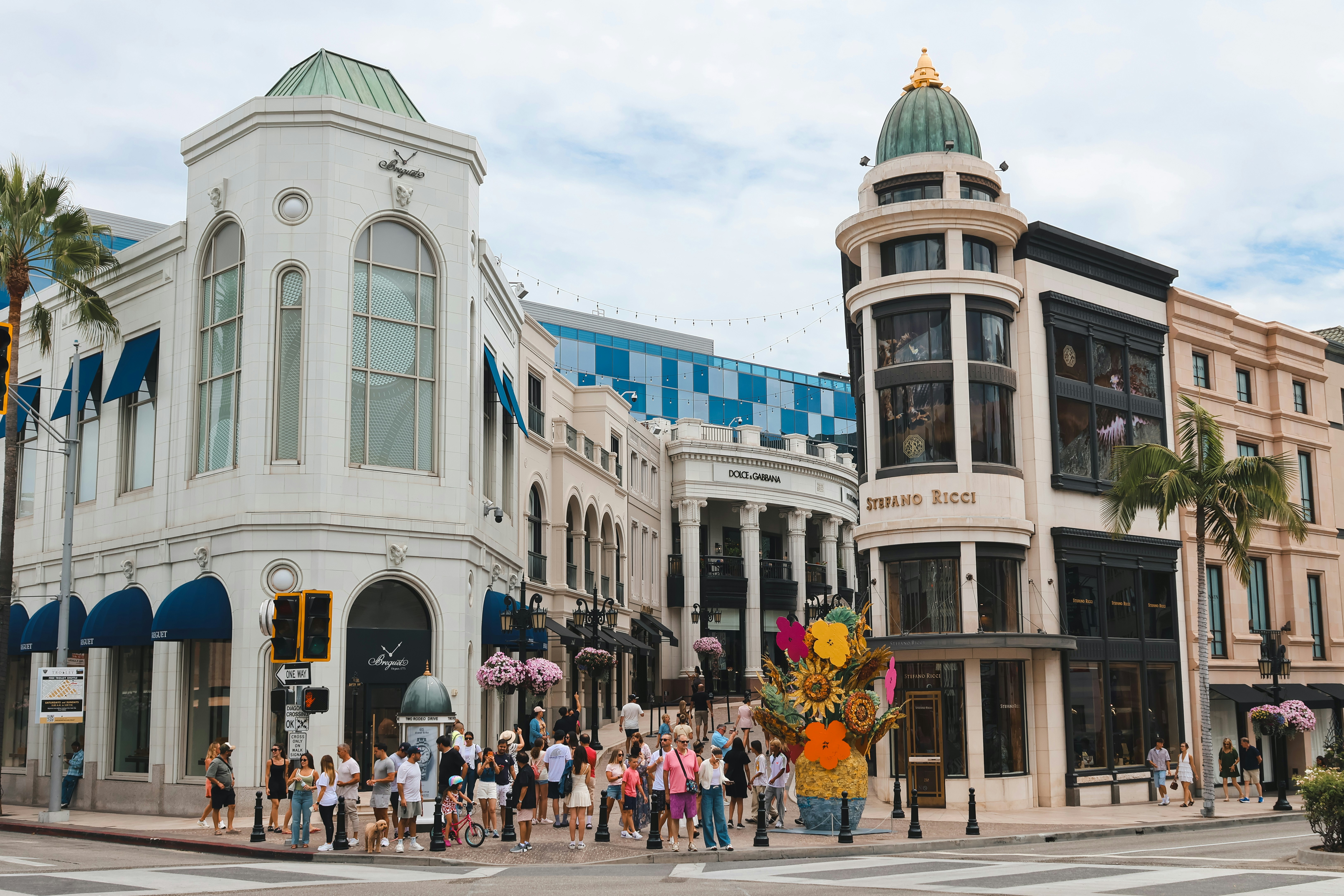A Regal Pedestrian Courtyard Framed by Boutique Facades