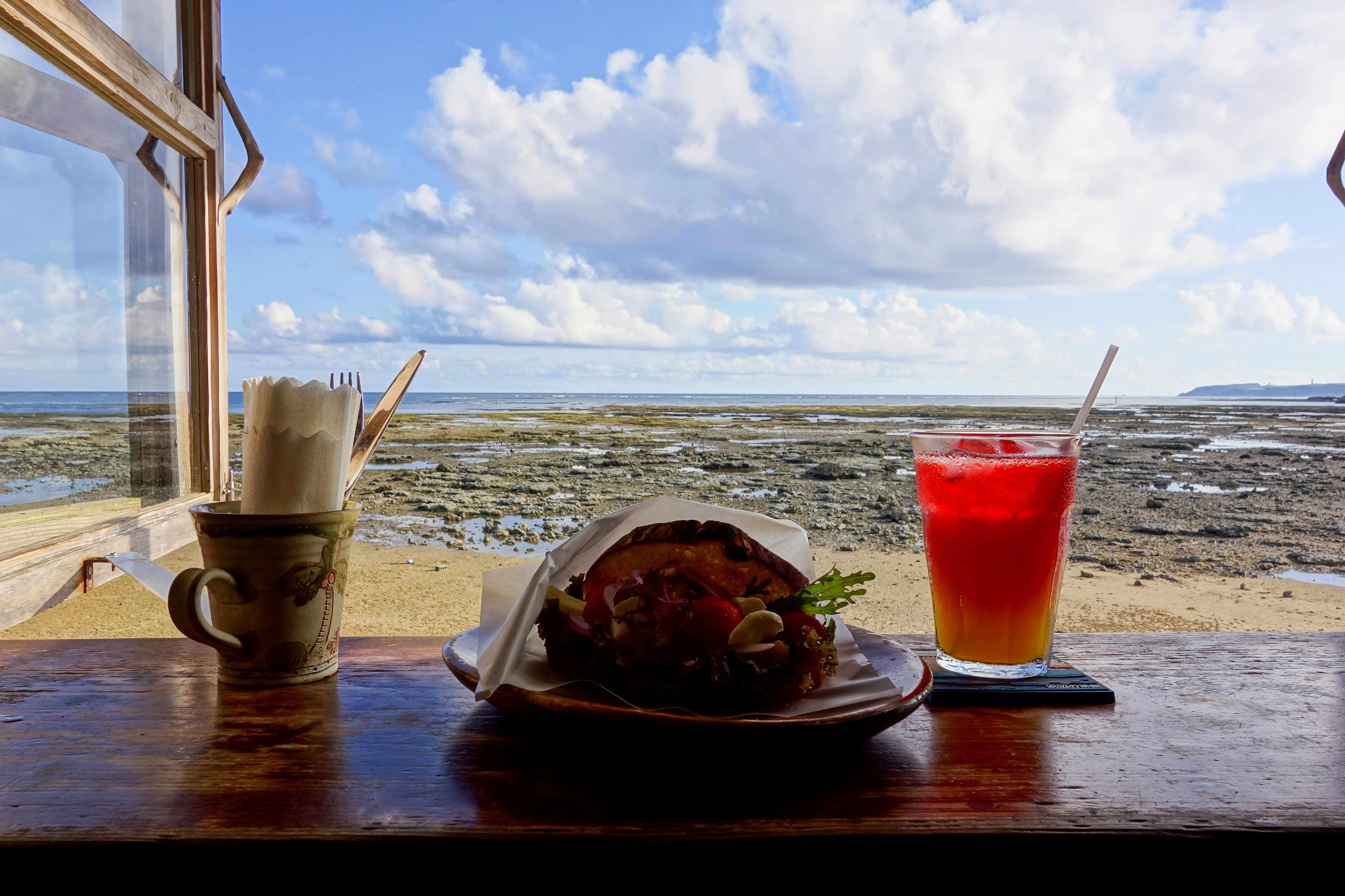 Seaside Café Run: Taco and Raspberry Sunrise with Oceanic Window
