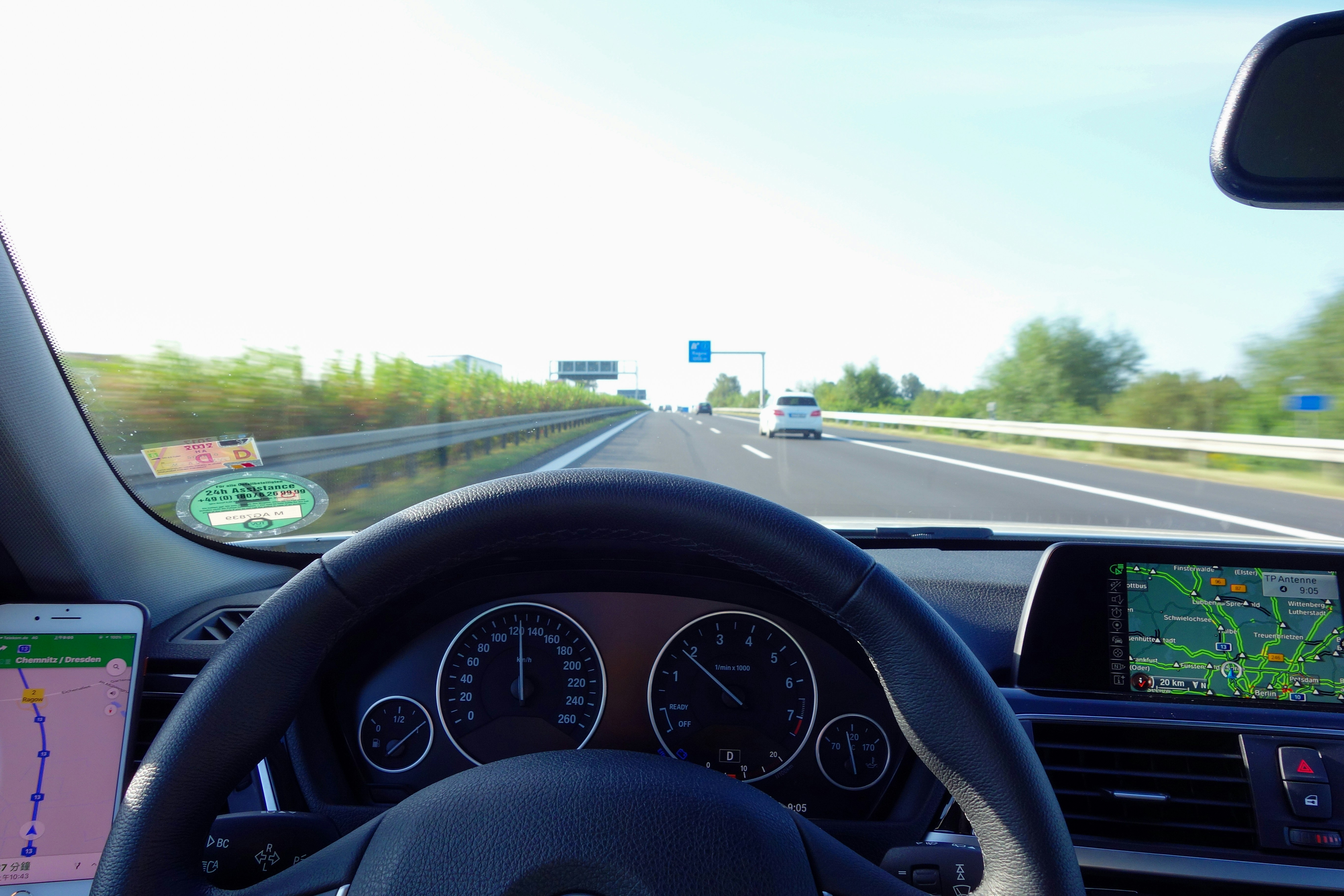 Driver’s Perspective: Highway Ahead with Modern Dash and GPS