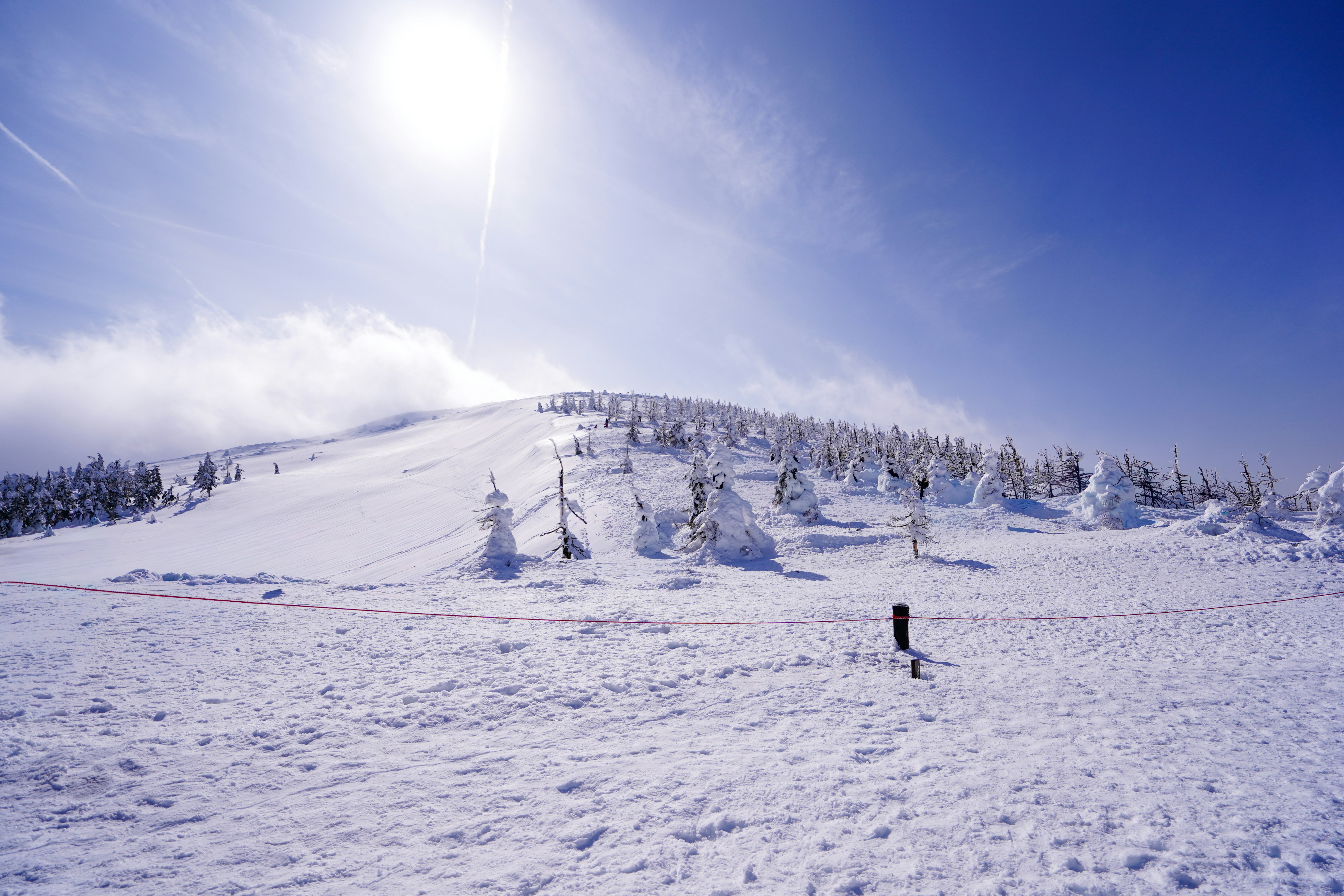 Clear Winter Crest: A Snowfield Under a Bright Arc