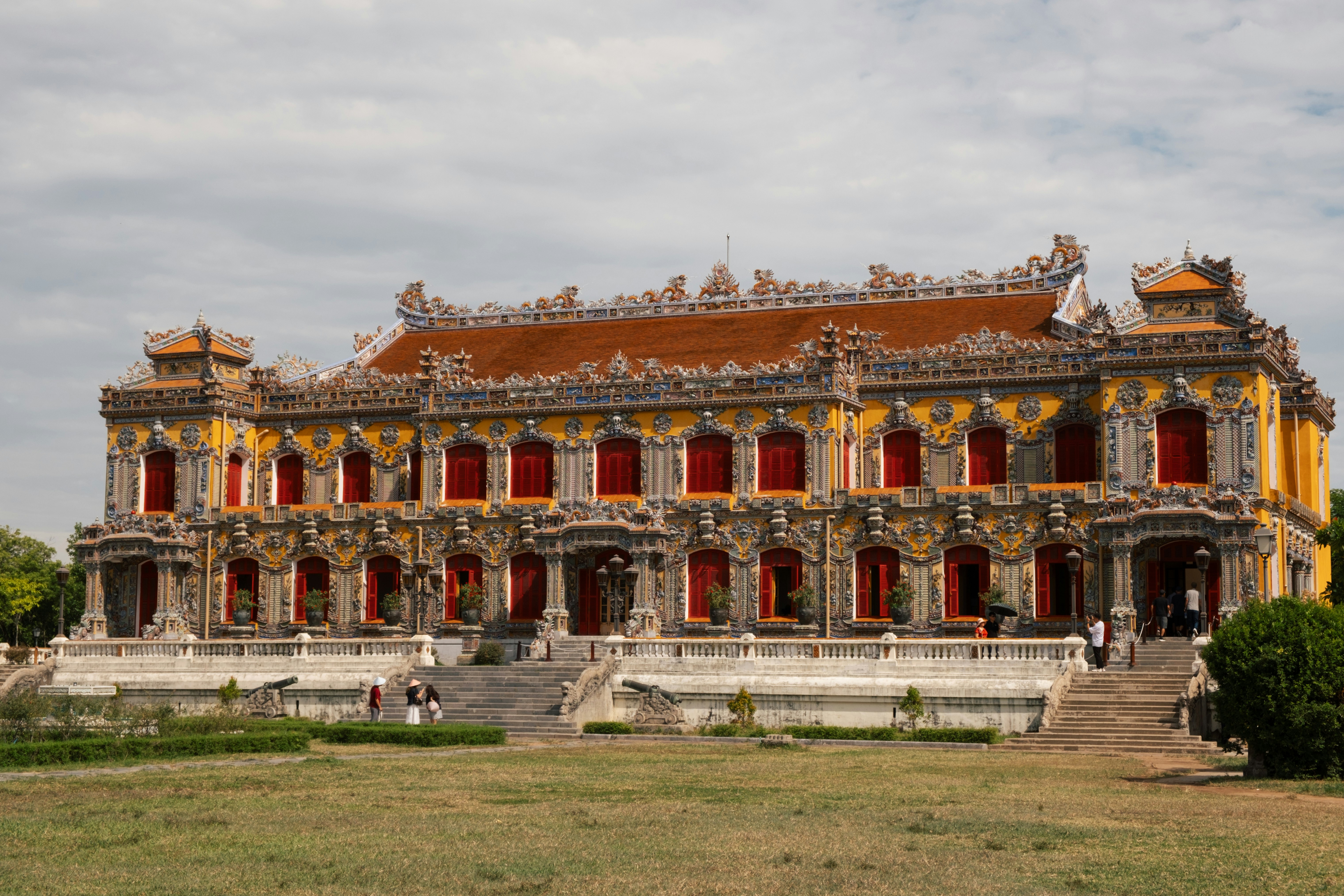 Ornate Temple Facade on a Sunlit Terrace