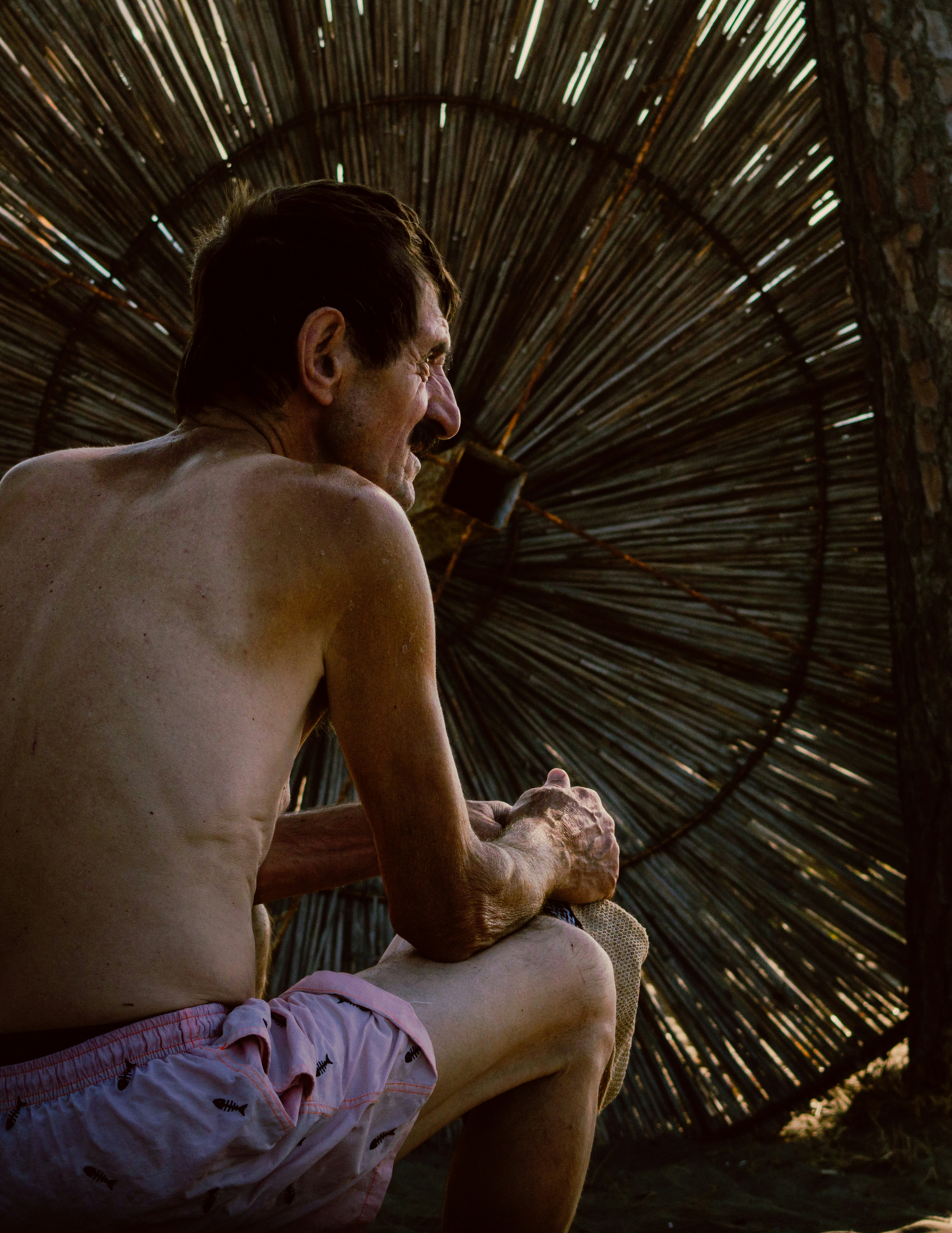 Hushed Moment Under a Rustic Wheel of Light