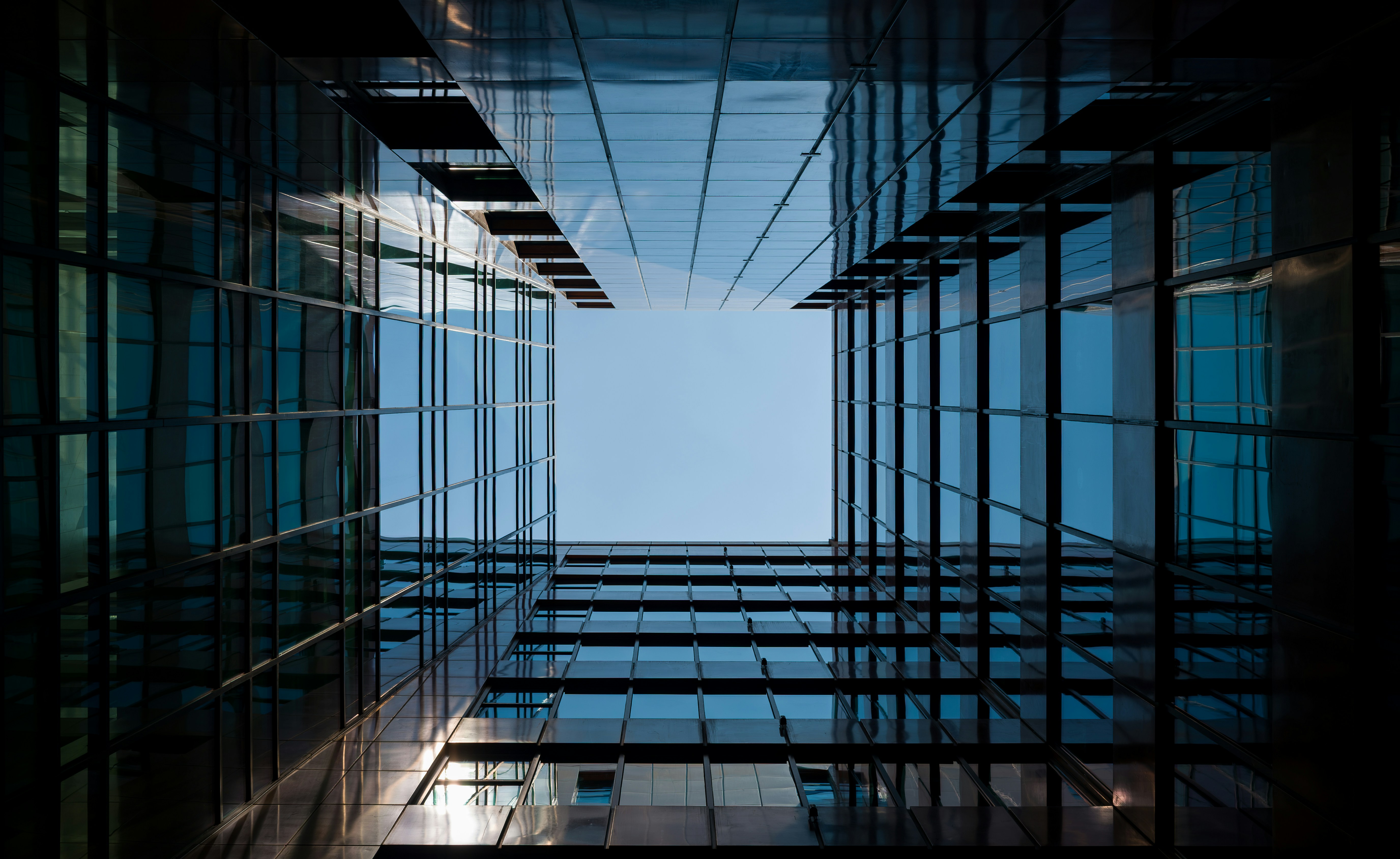 Cobalt Sky Between Glass Towers