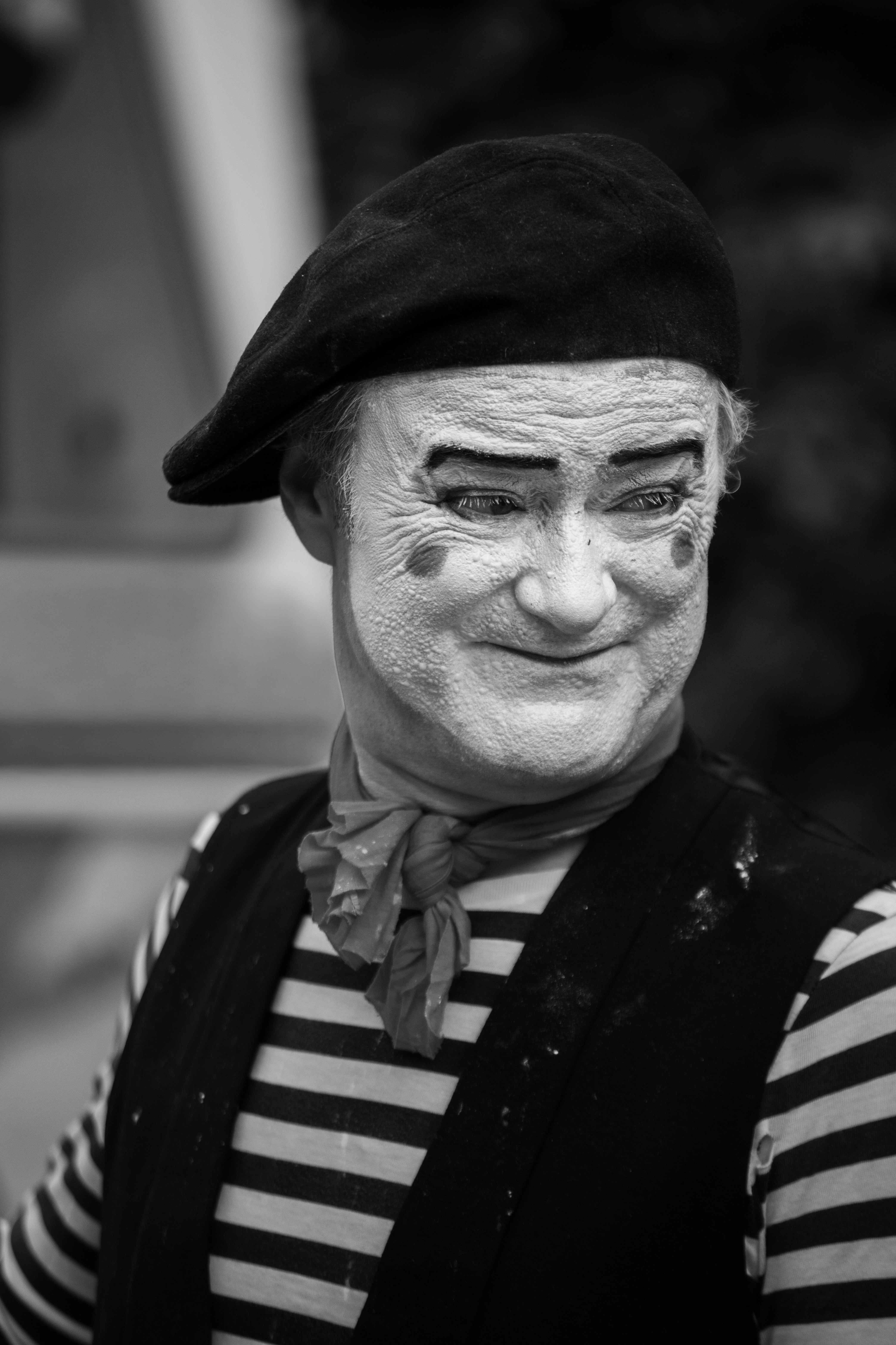 Smirking Pierrot in Monochrome: A Quiet Stage of Character