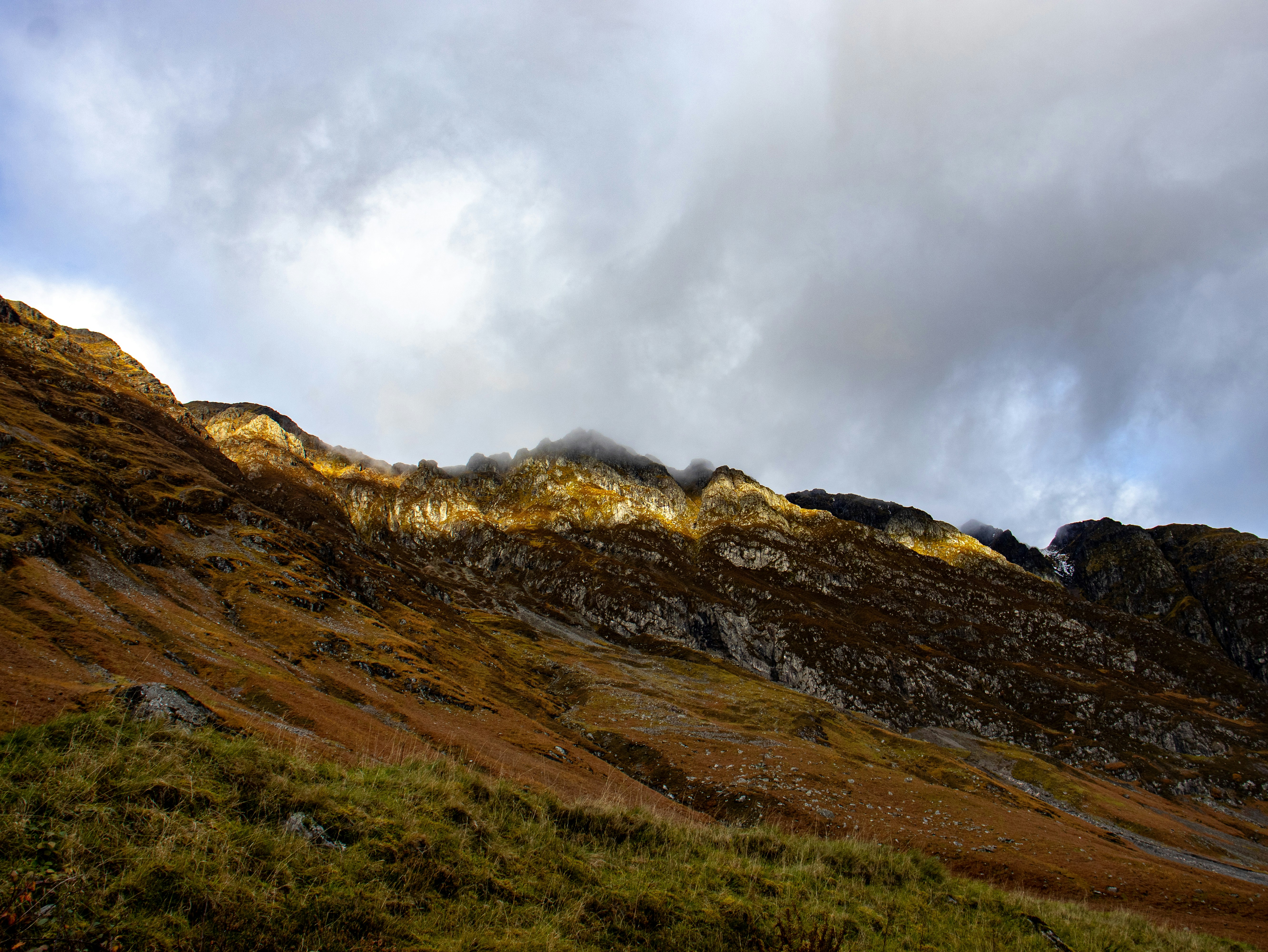Sunlit Ridge: Golden Grass Beneath A Break in Clouds