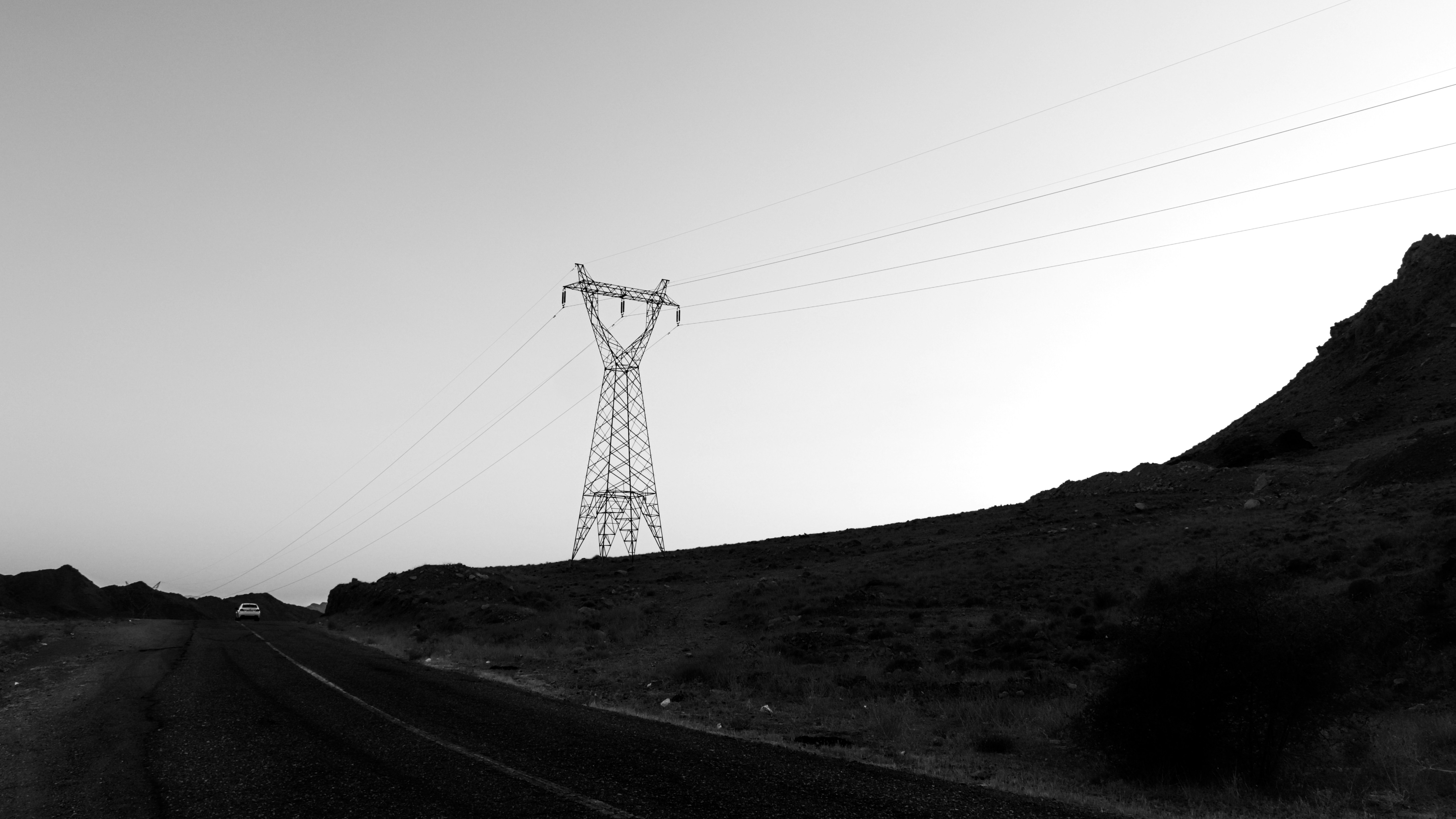 Highway Silhouette Under a Power Line