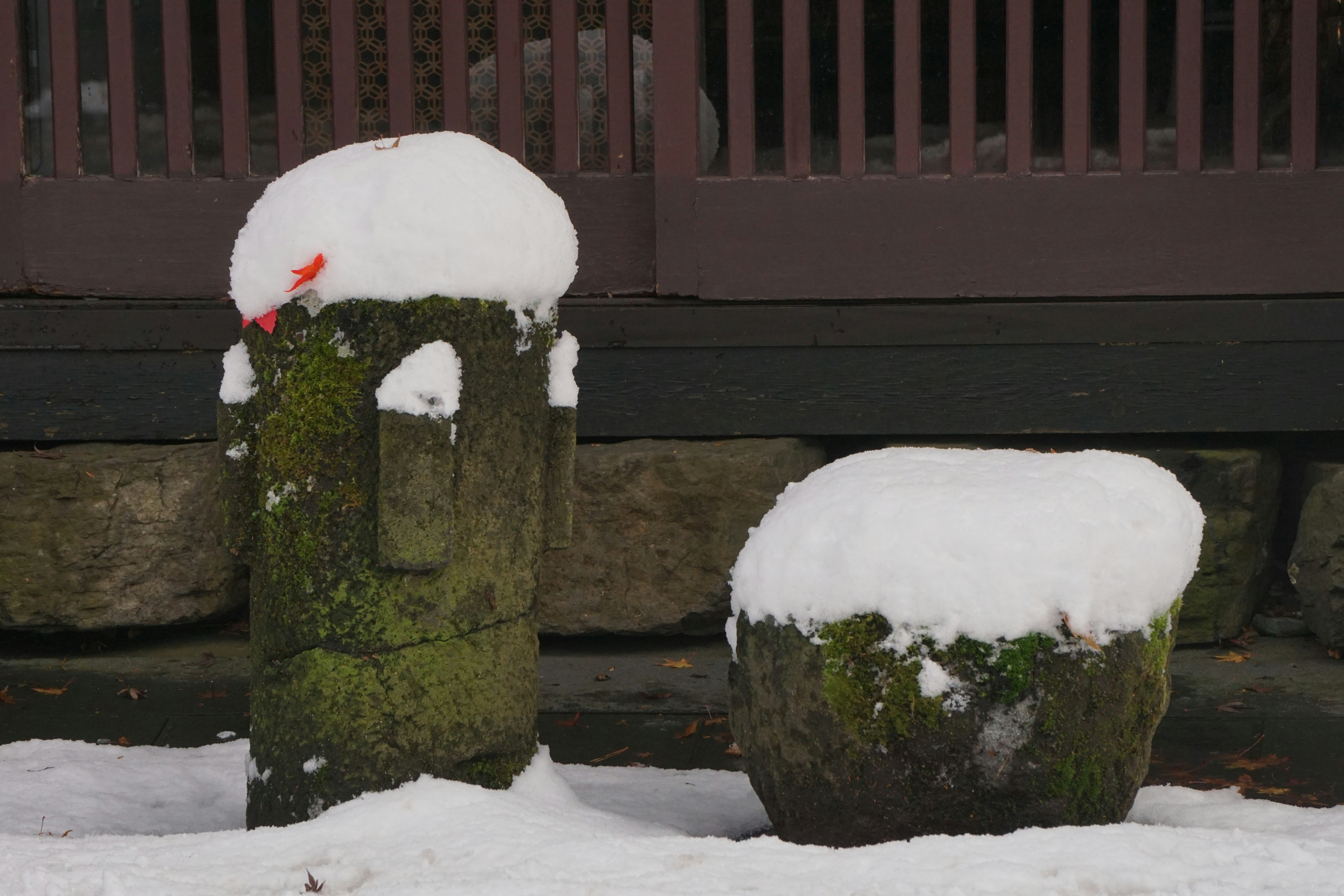 Snow Mantle on Mossy Stone Guardians