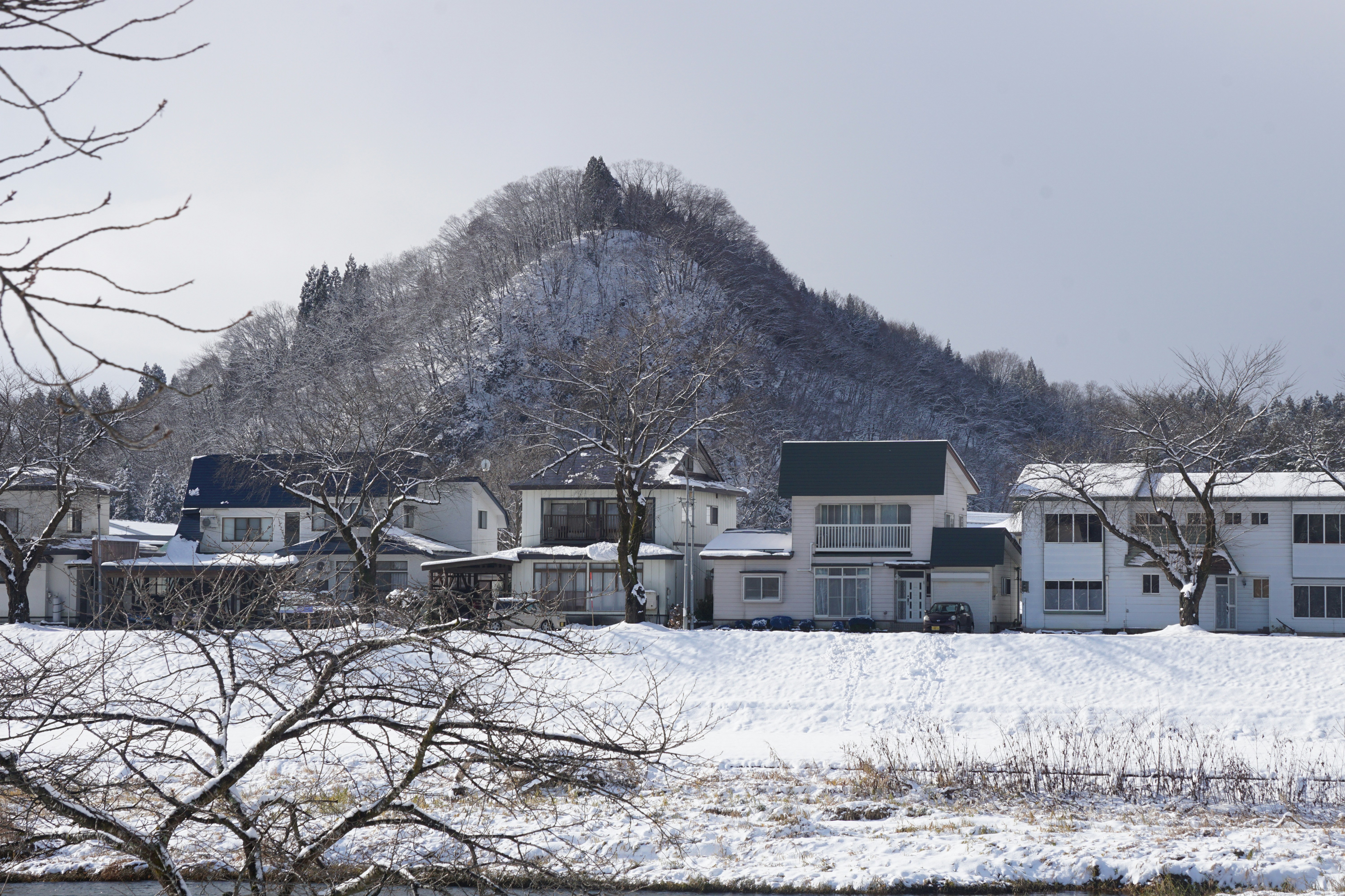 Snowbound Village at the Foot of a Gentle Peak