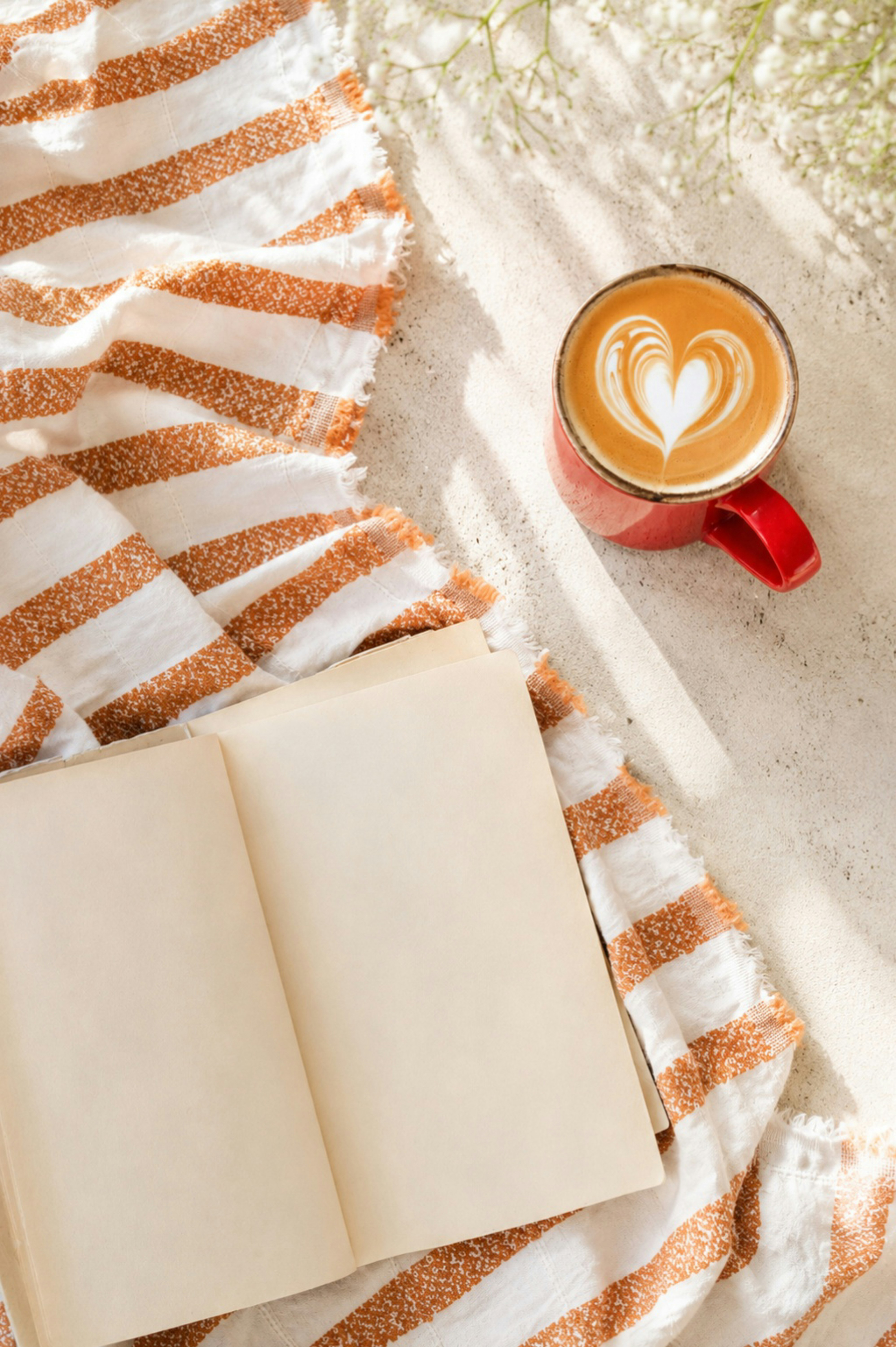 Cozy Morning Ritual: A Quiet Page Turn Beside Latte Heart