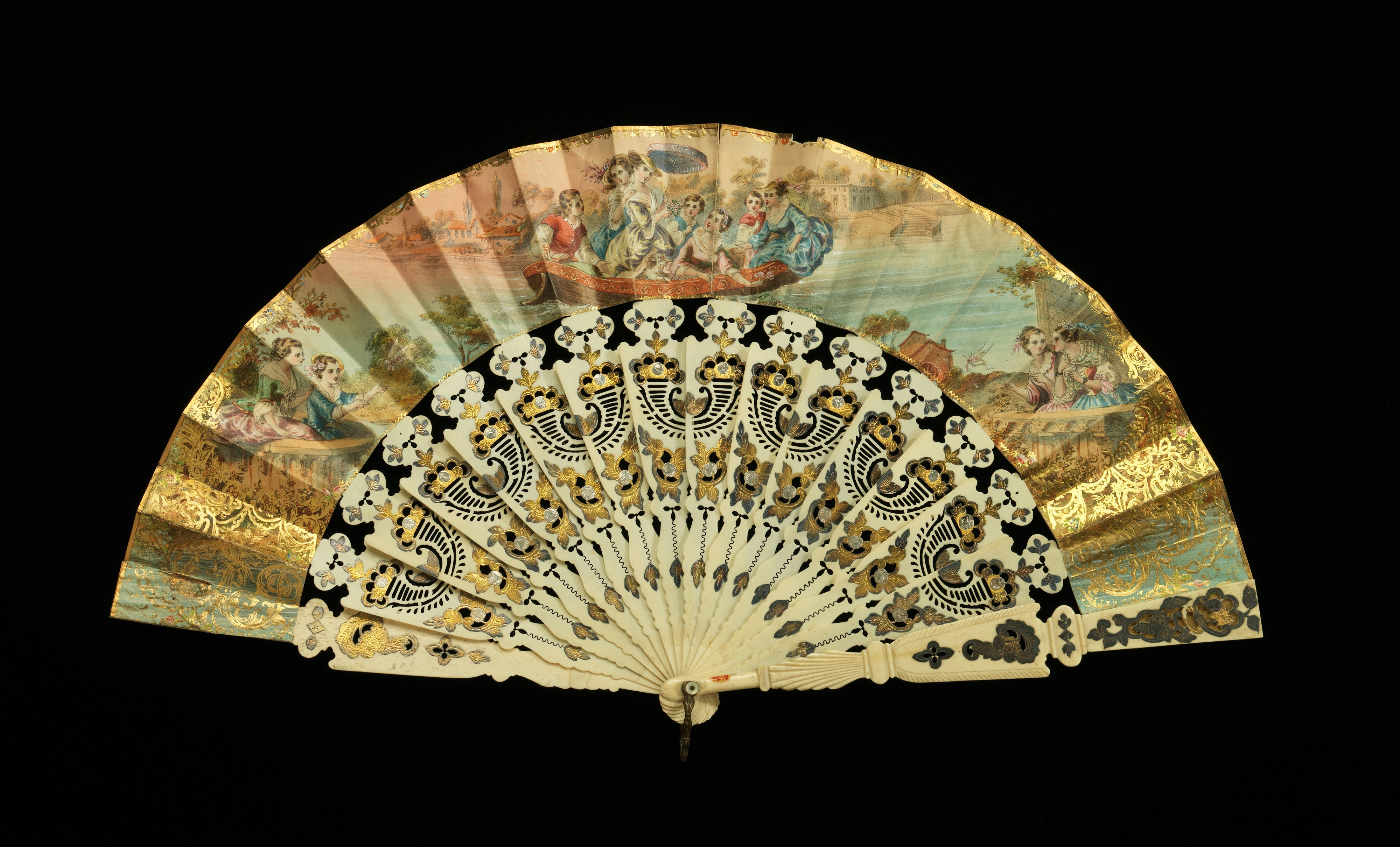 Ornate Hand Fan Unfolded Against a Void