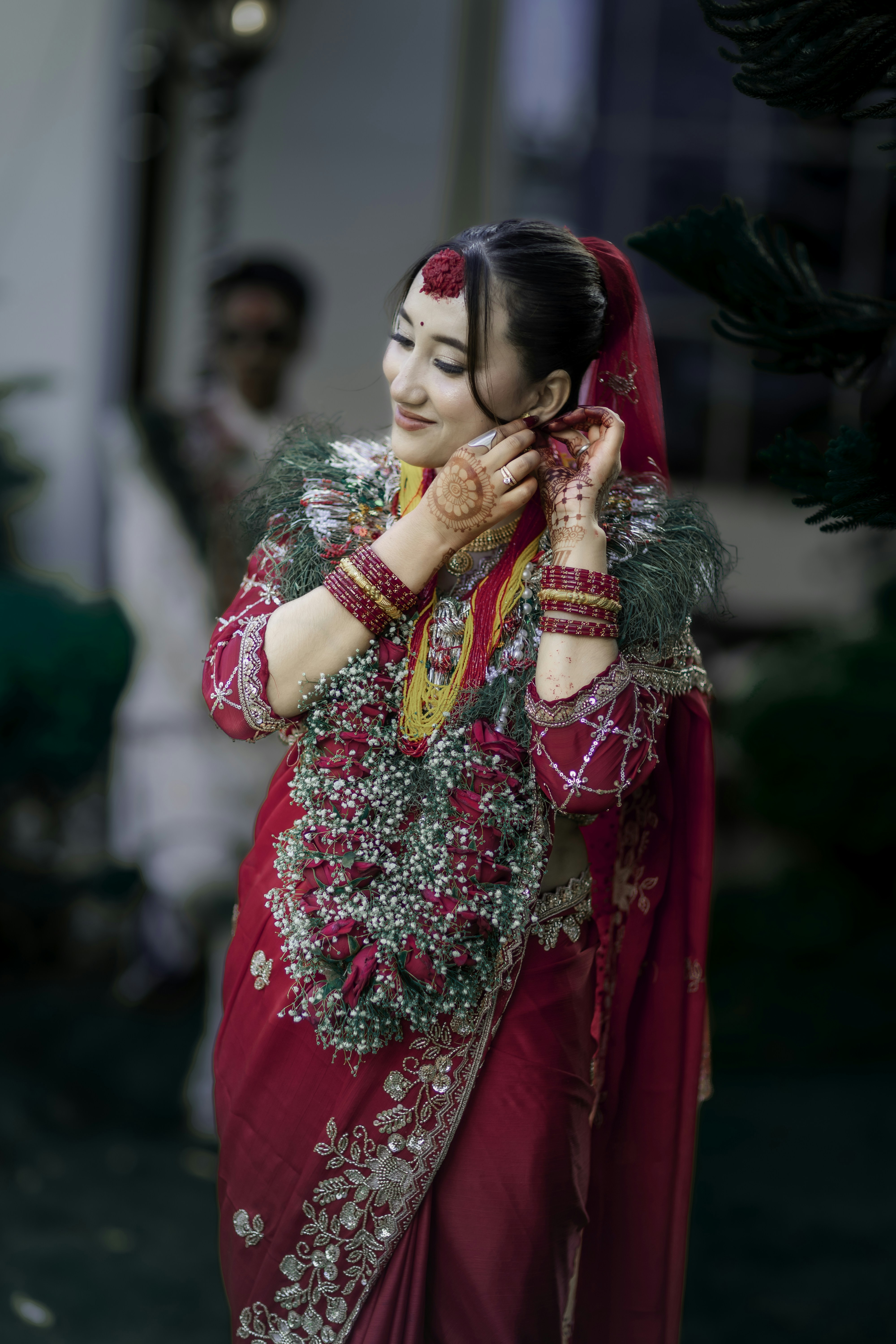 Graceful Bride in Fuchsia: A Moment of Detailing and Drape