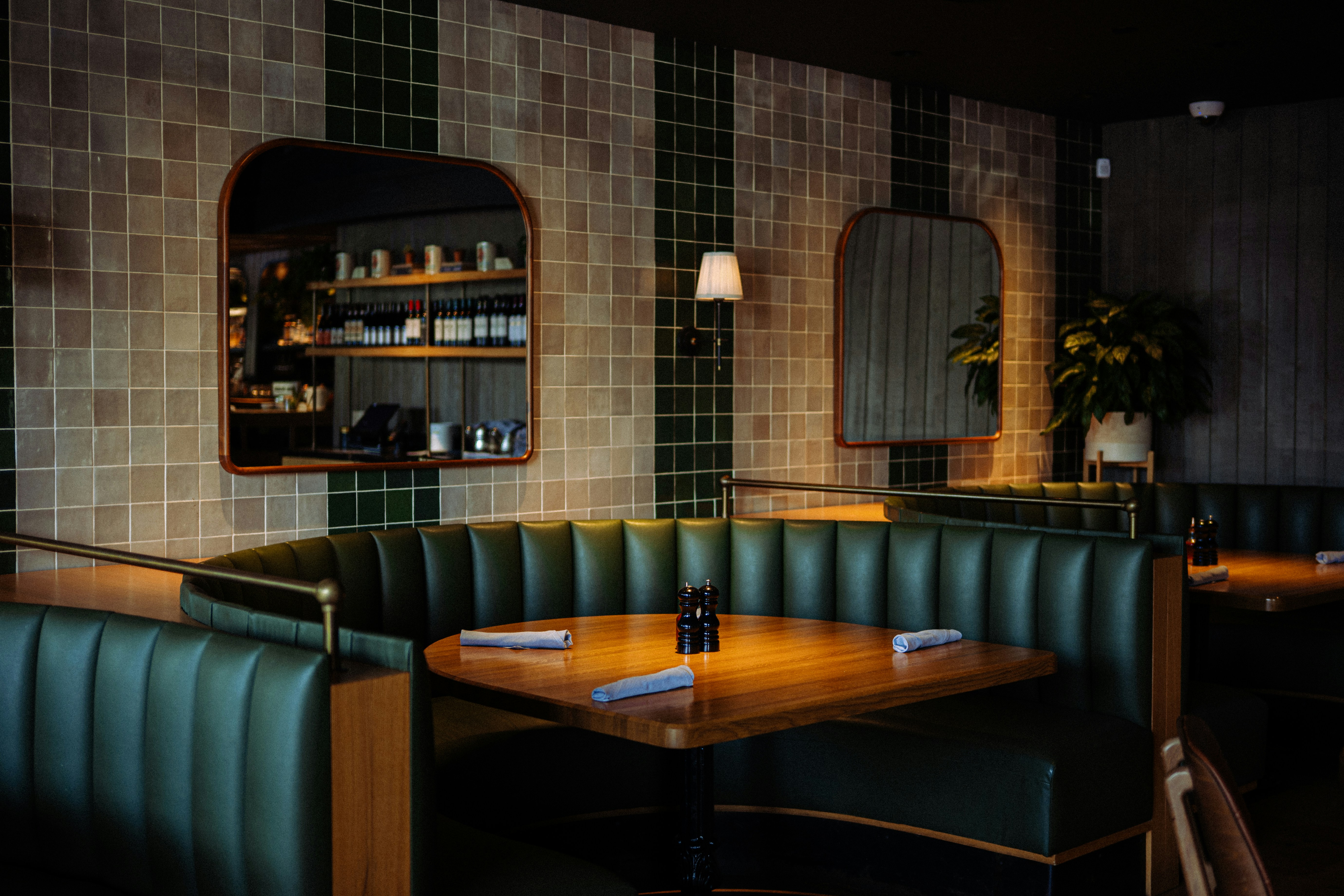 Midnight Booths: Quiet Warmth in a Dusk-Soft Dining Room