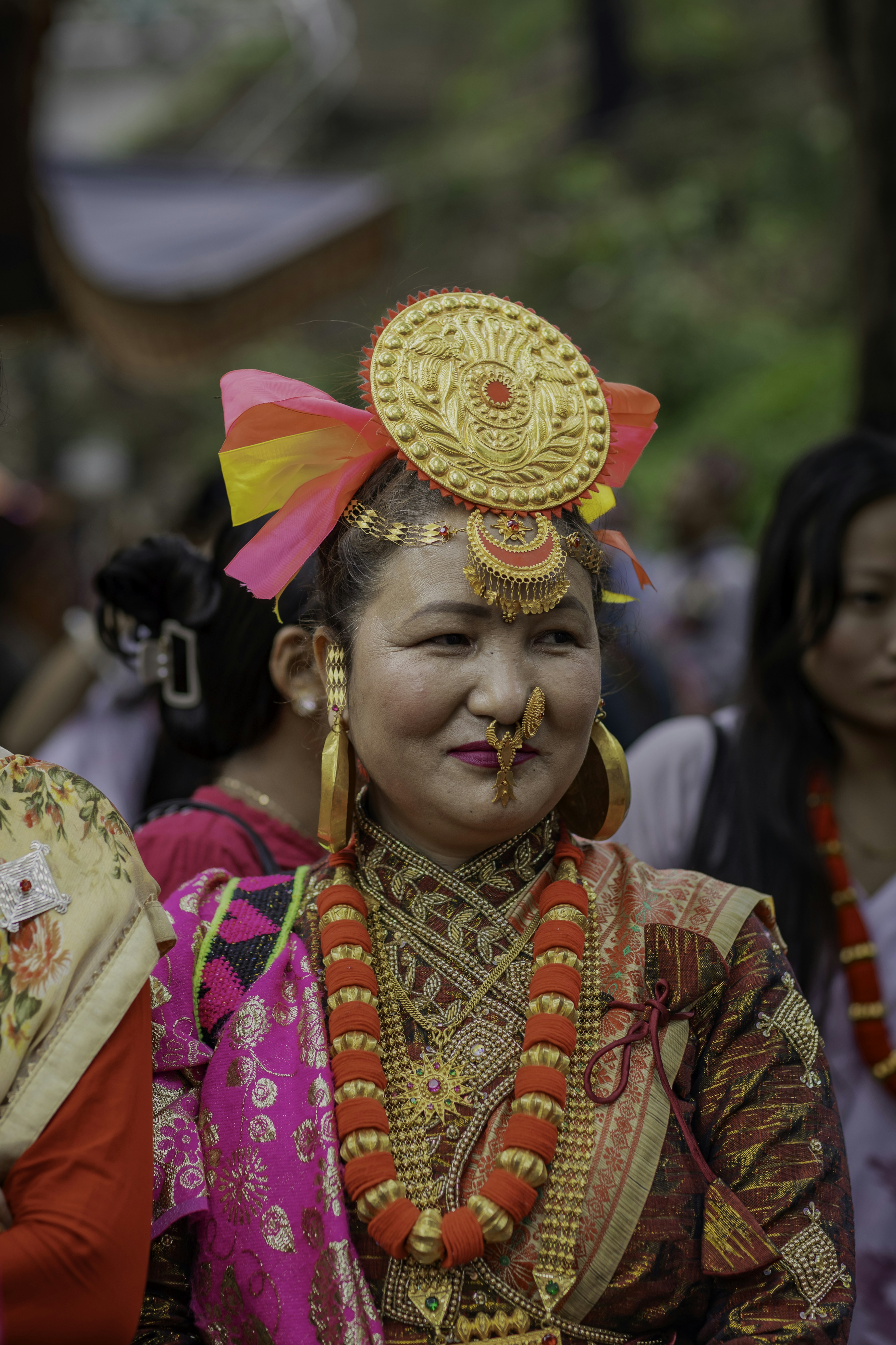 Badge of Color and Ceremony: A Nepalese-Inspired Dancer in Regal Attire