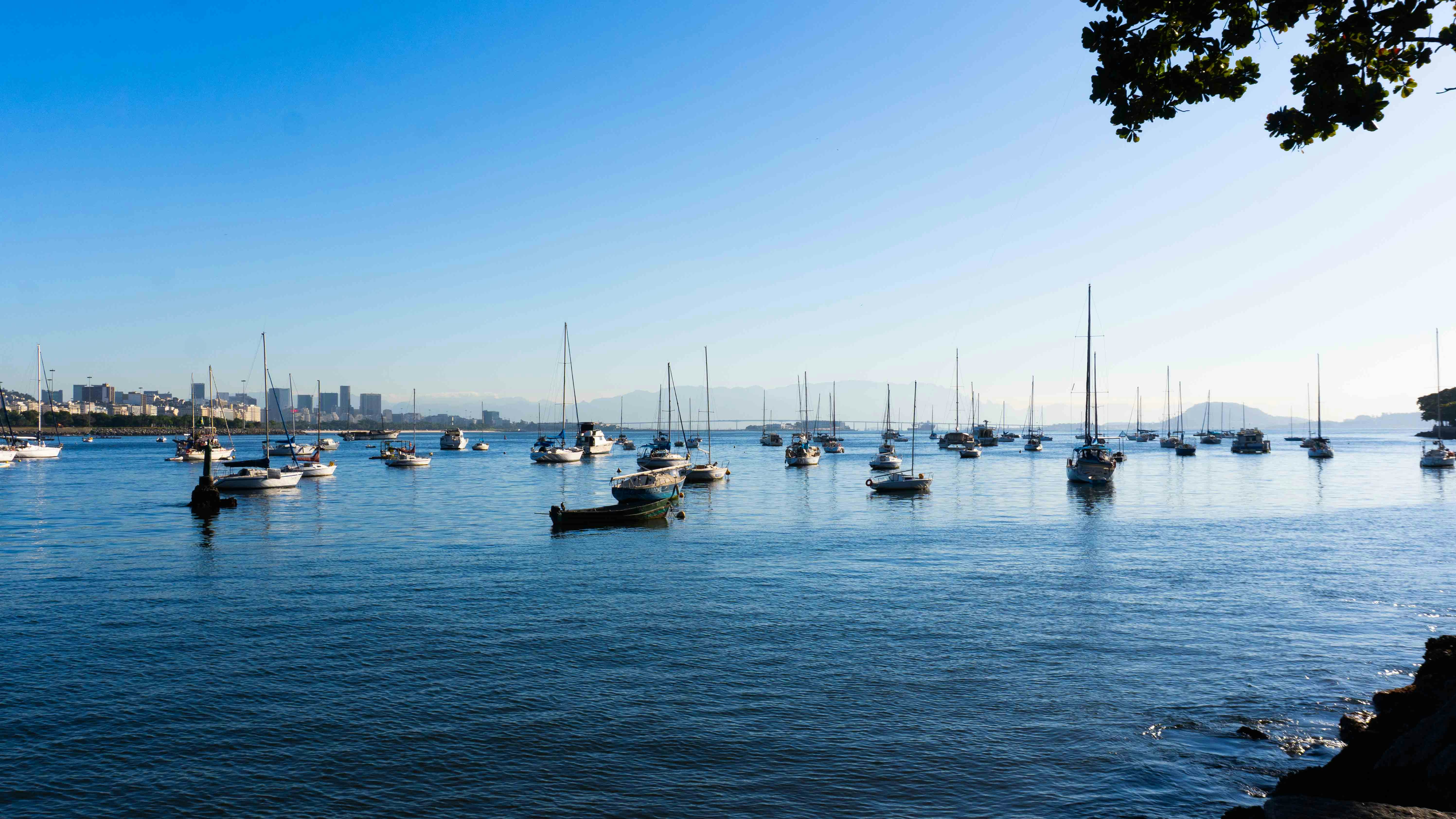 Harbor Silhouette: Boats resting in a sunlit inlet