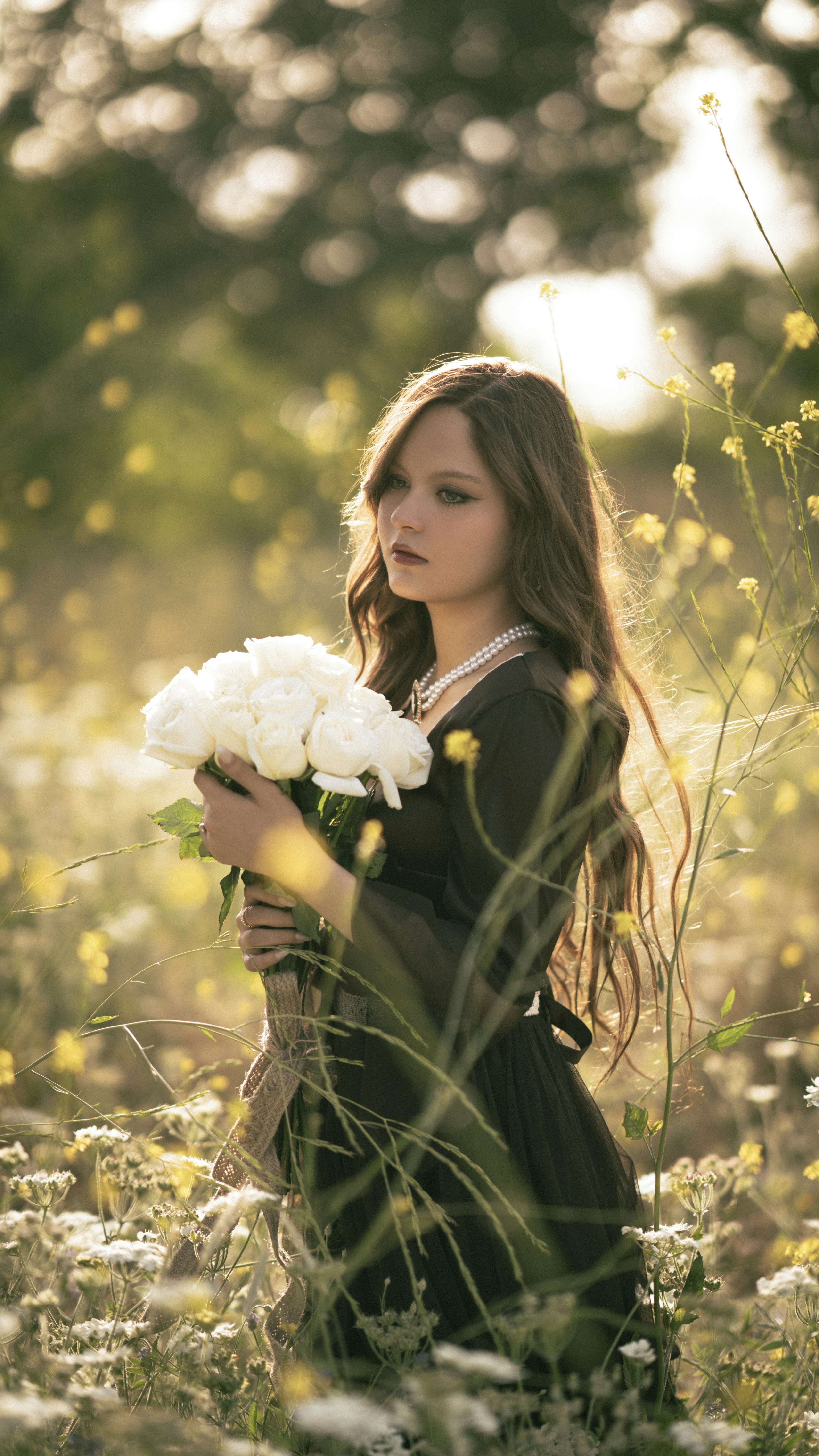 Bouquet in Bloom: a Portrait of Quiet Grace in Golden Field