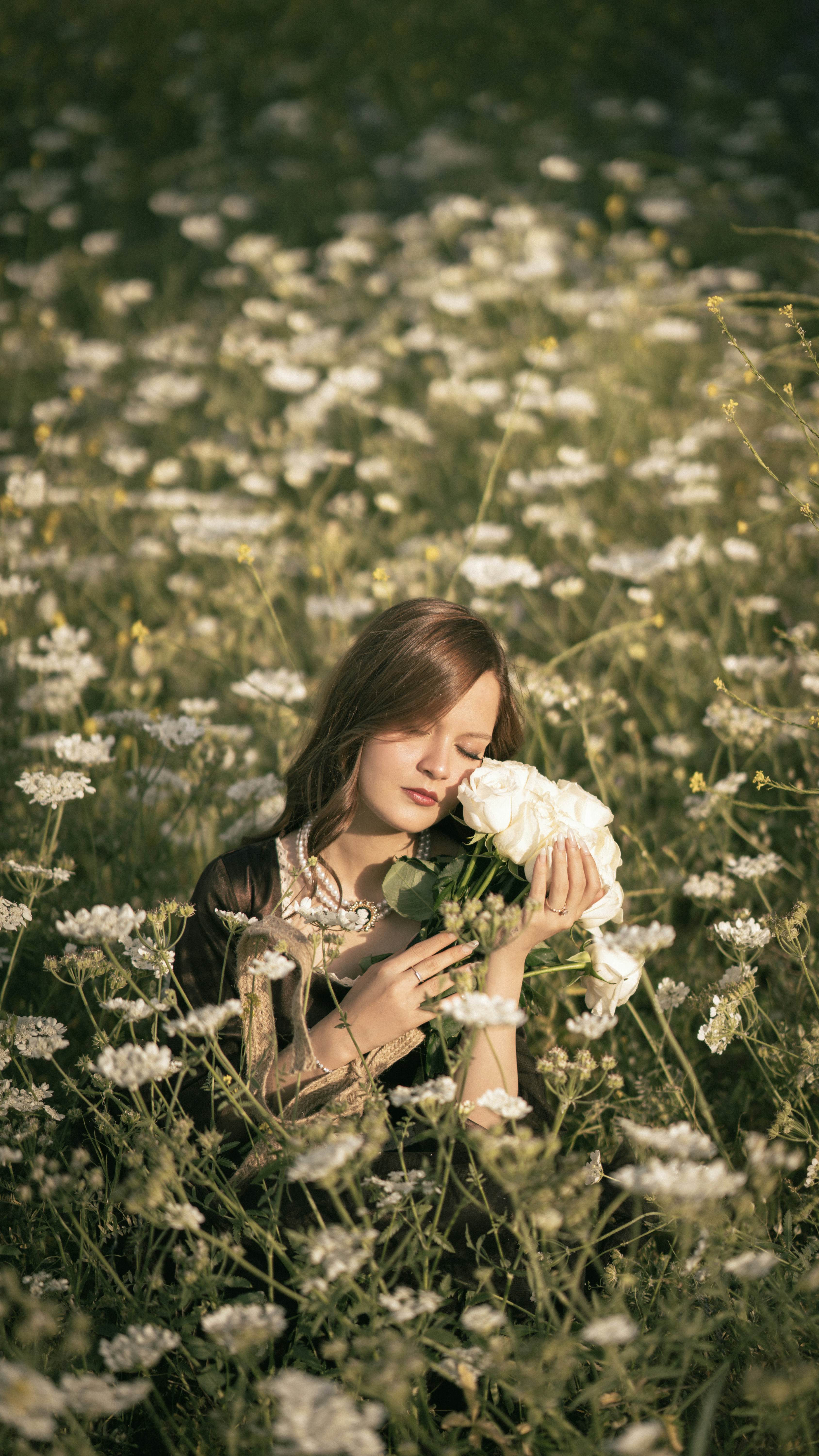 A Quiet Bloom: Portrait Amid White Queens