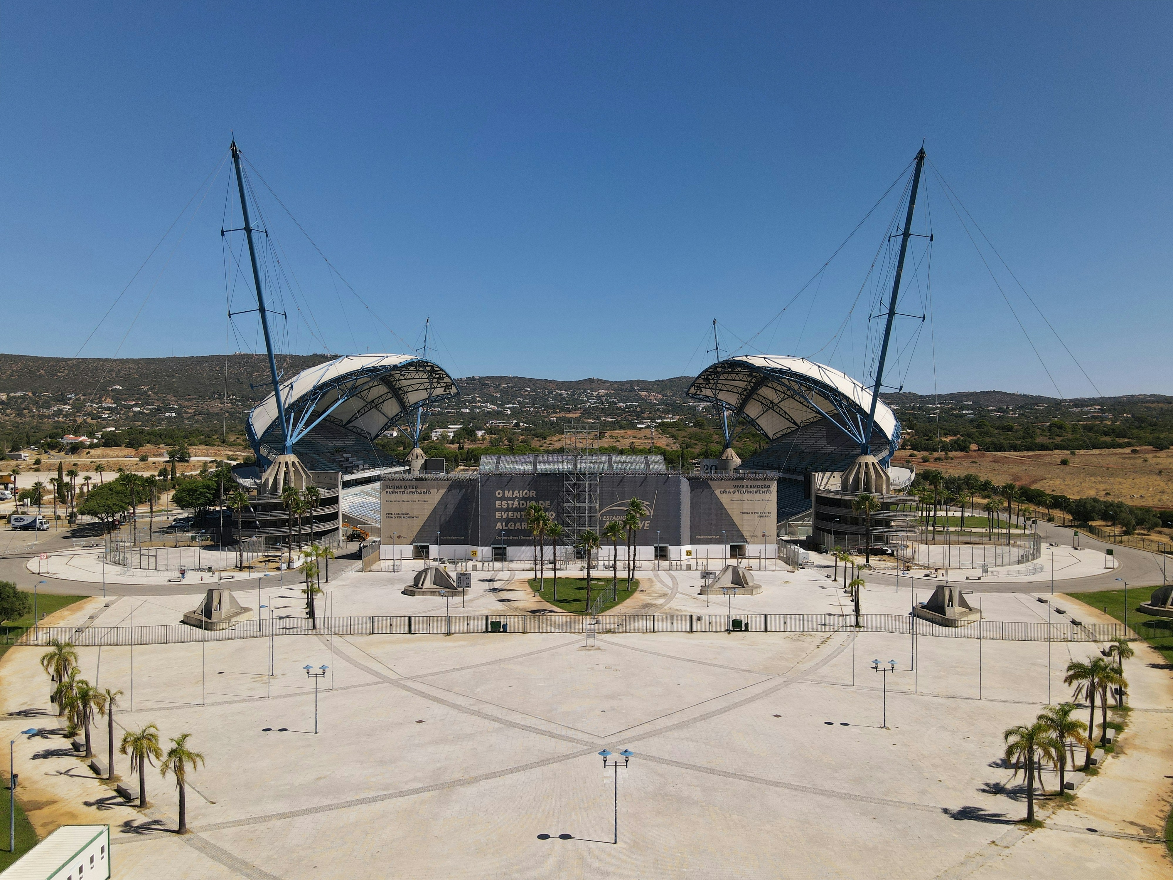 Aerial Forum: Symmetrical Amphitheater Beneath Clear Skies