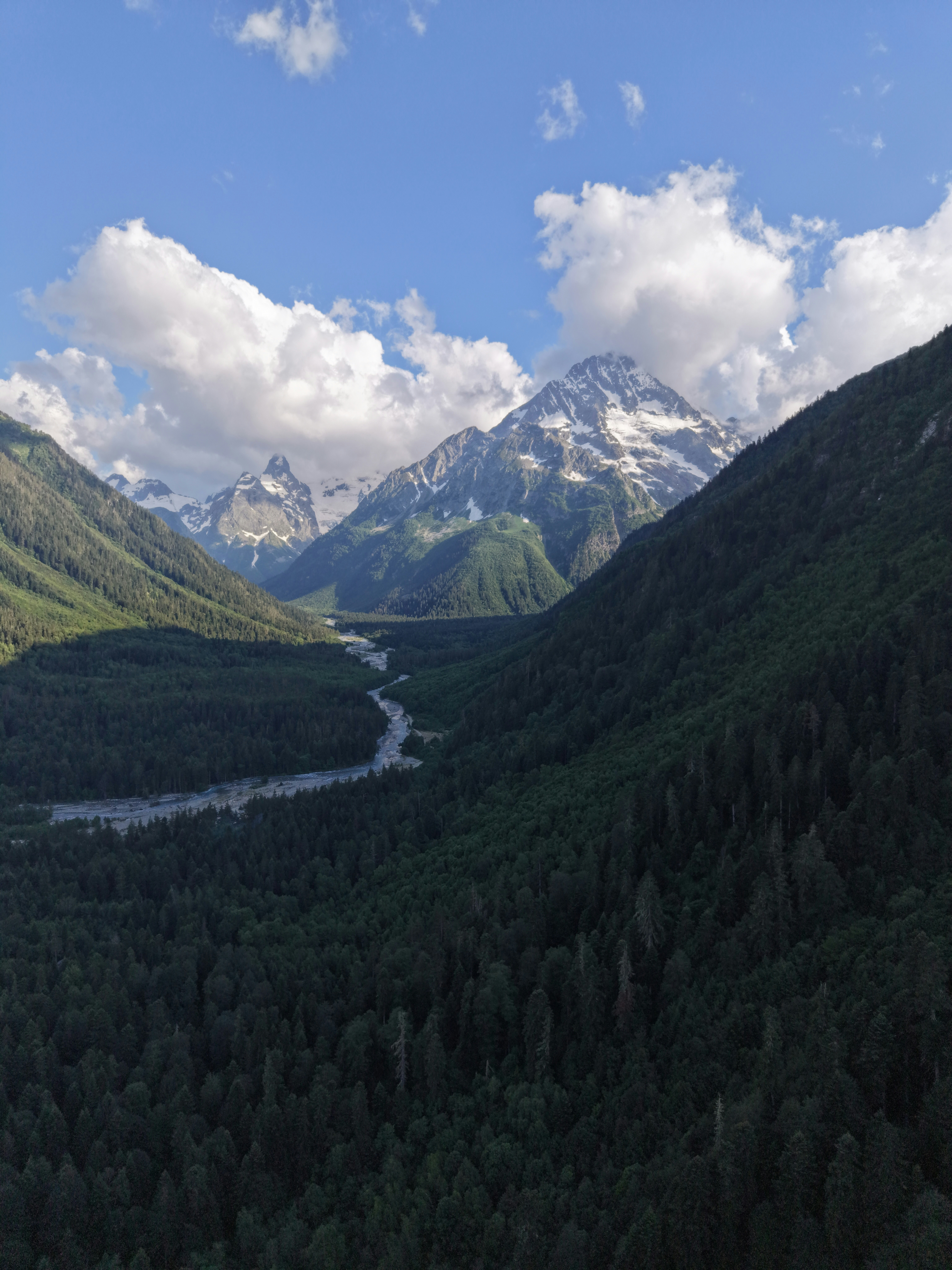 Snow-capped Peaks Sheathed in Valley Green