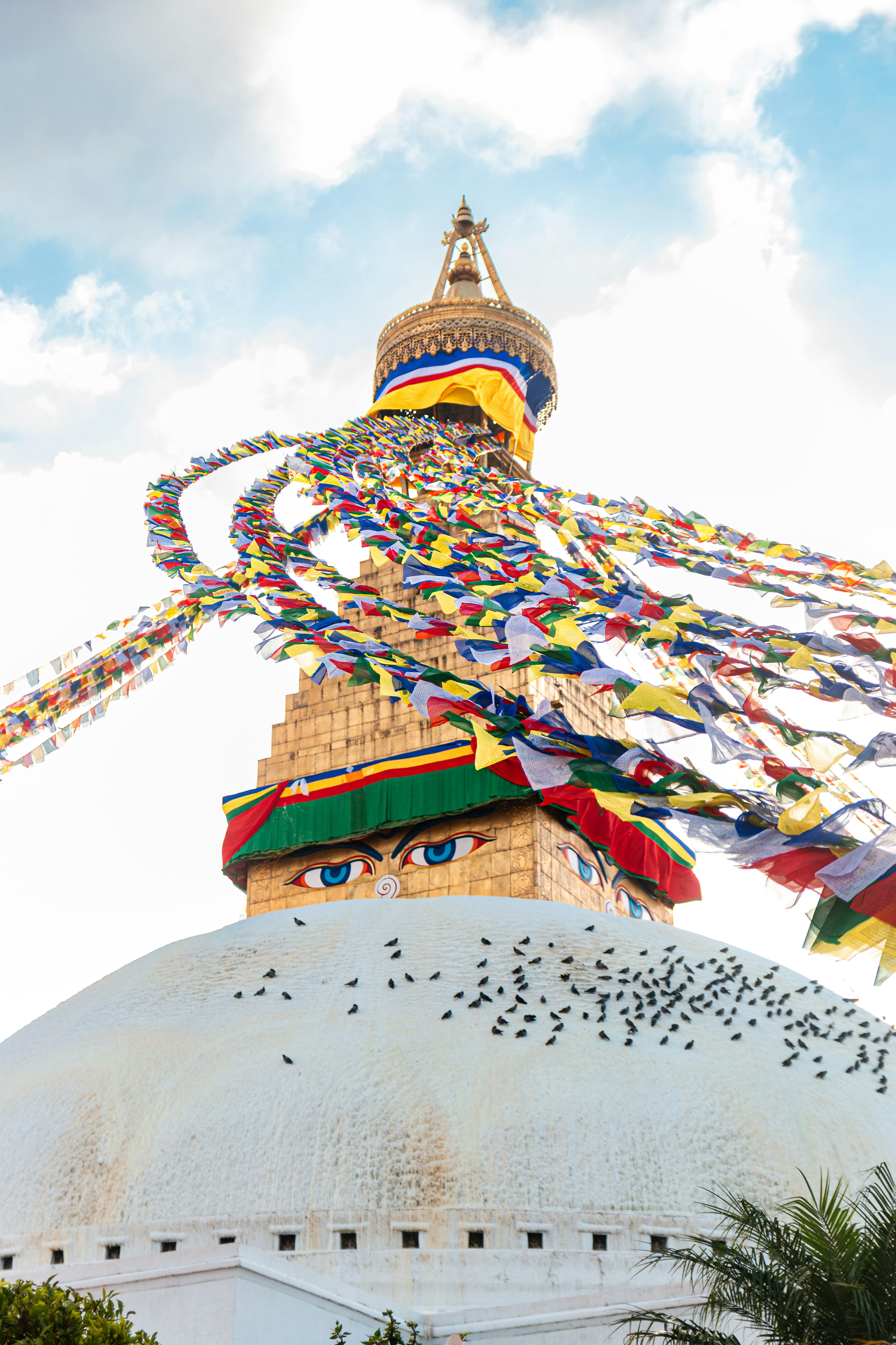 Prayer Flags unfurl above the celestial stupa