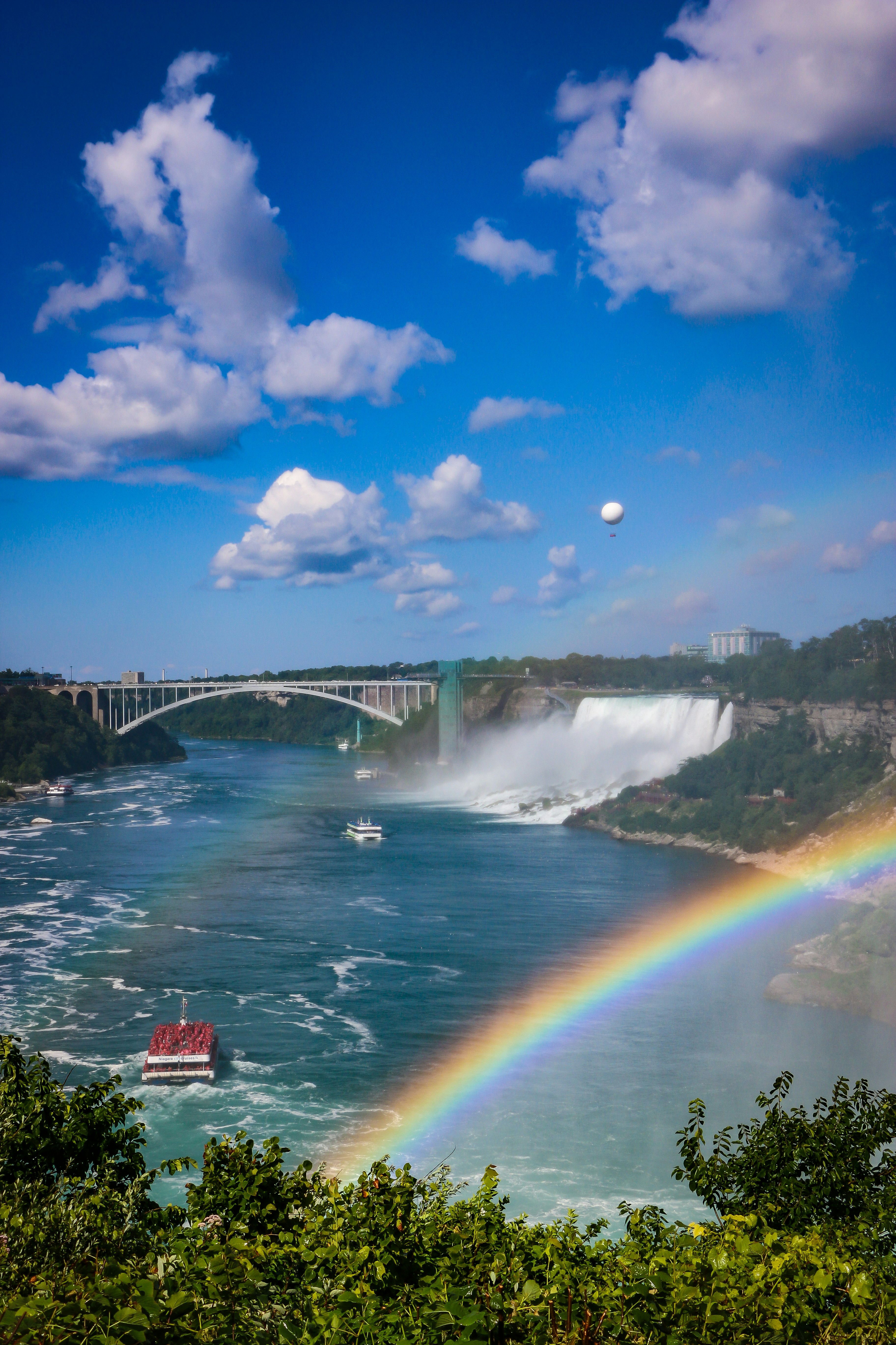 Rainbows Above Niagara’s Flow: A Wide Vista with a Ball in Flight