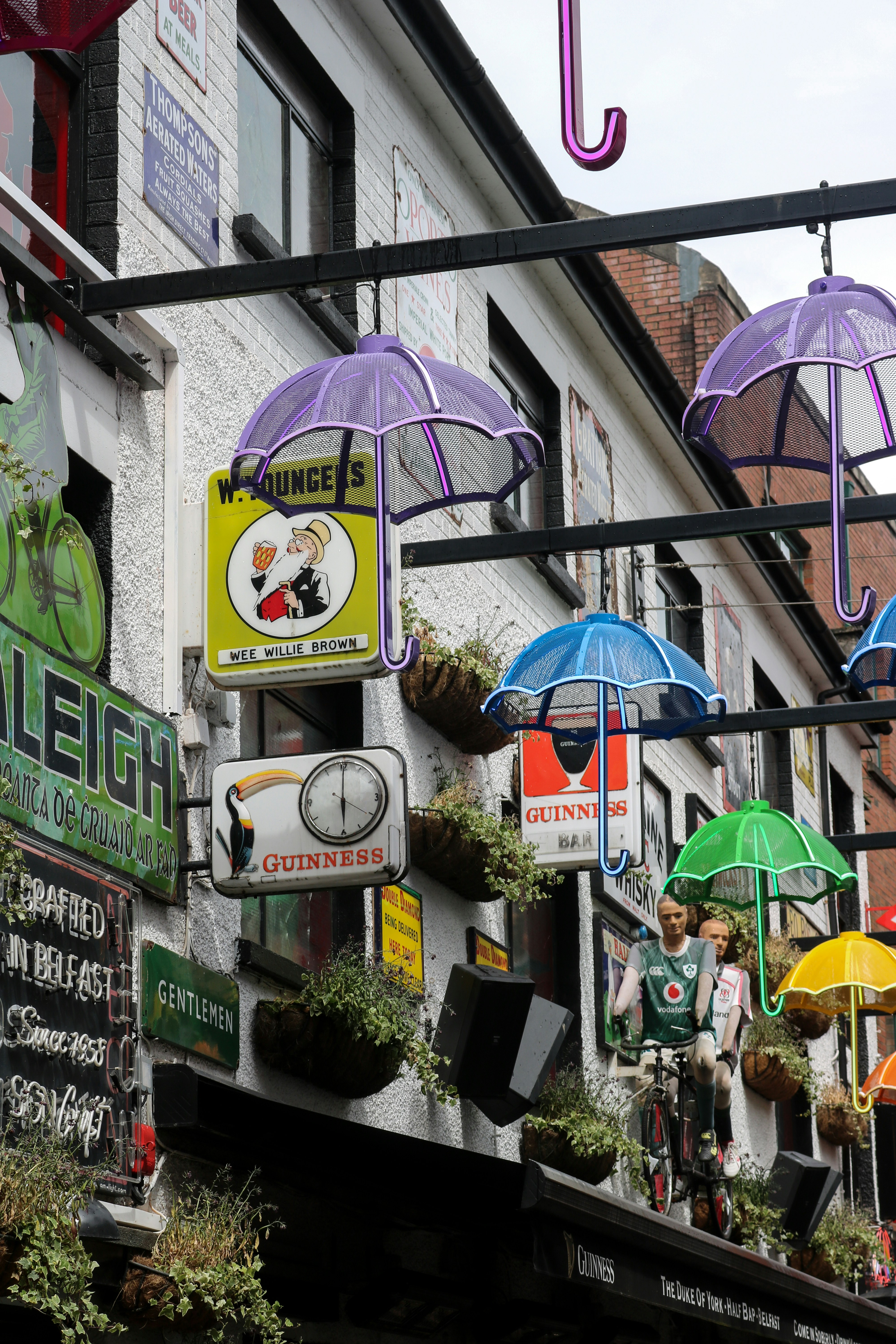 Colorful Umbrella Neon Alley Over Pub Row