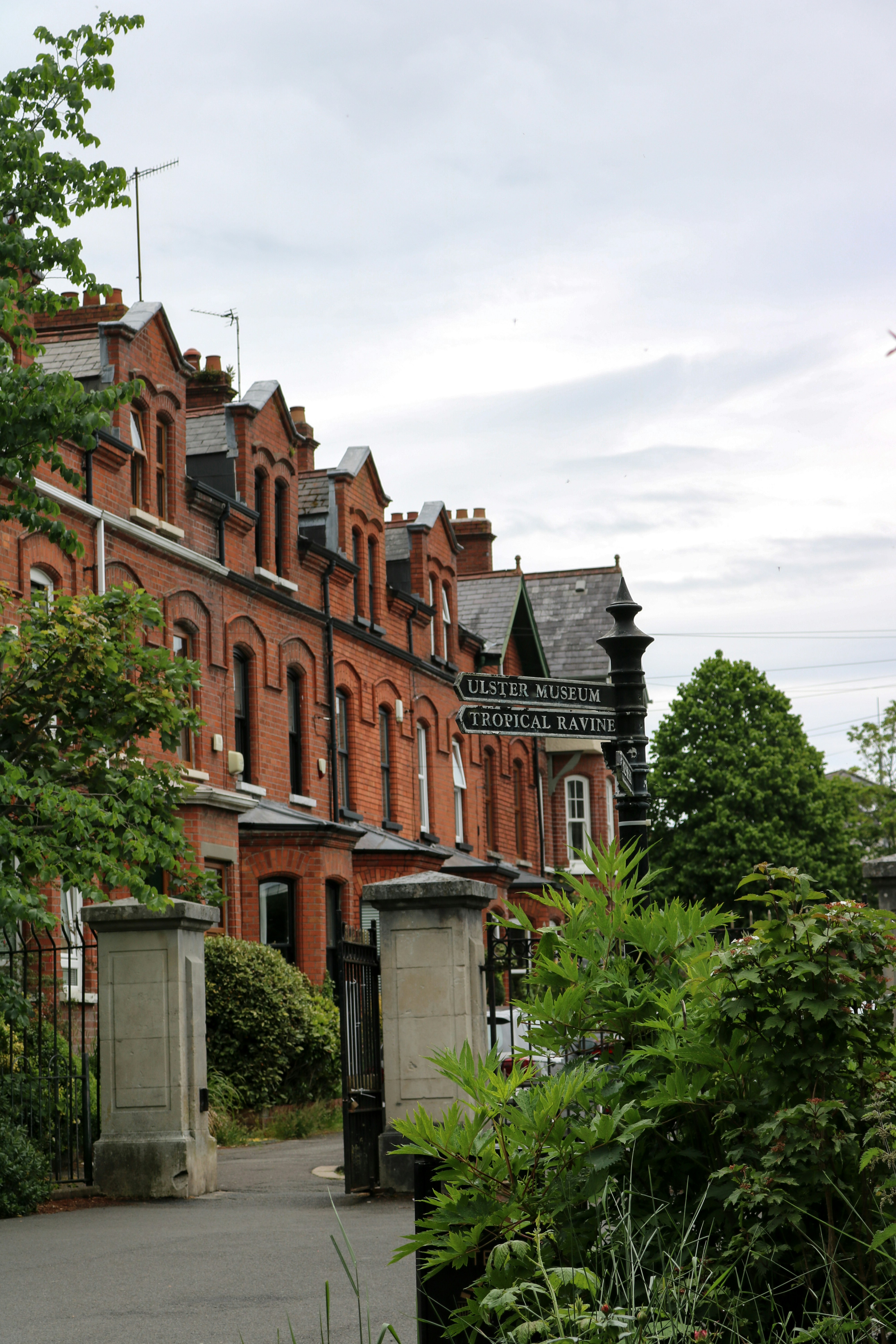 Red Brick Row with Signpost: Ulster Museum & Tropical Ravine