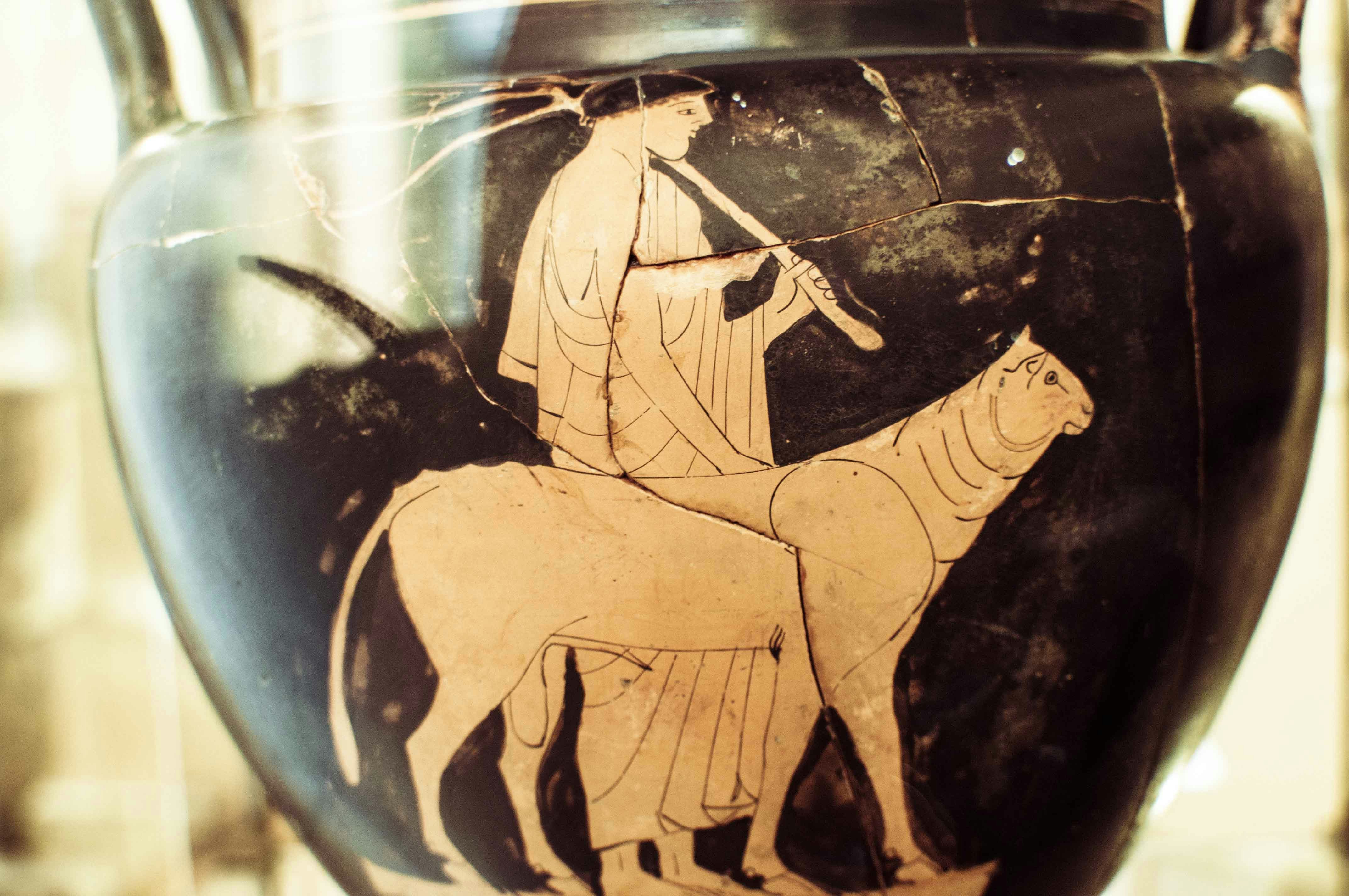 Horseman on a Vase: Ancient Red-Figured Scene in Soft Focus