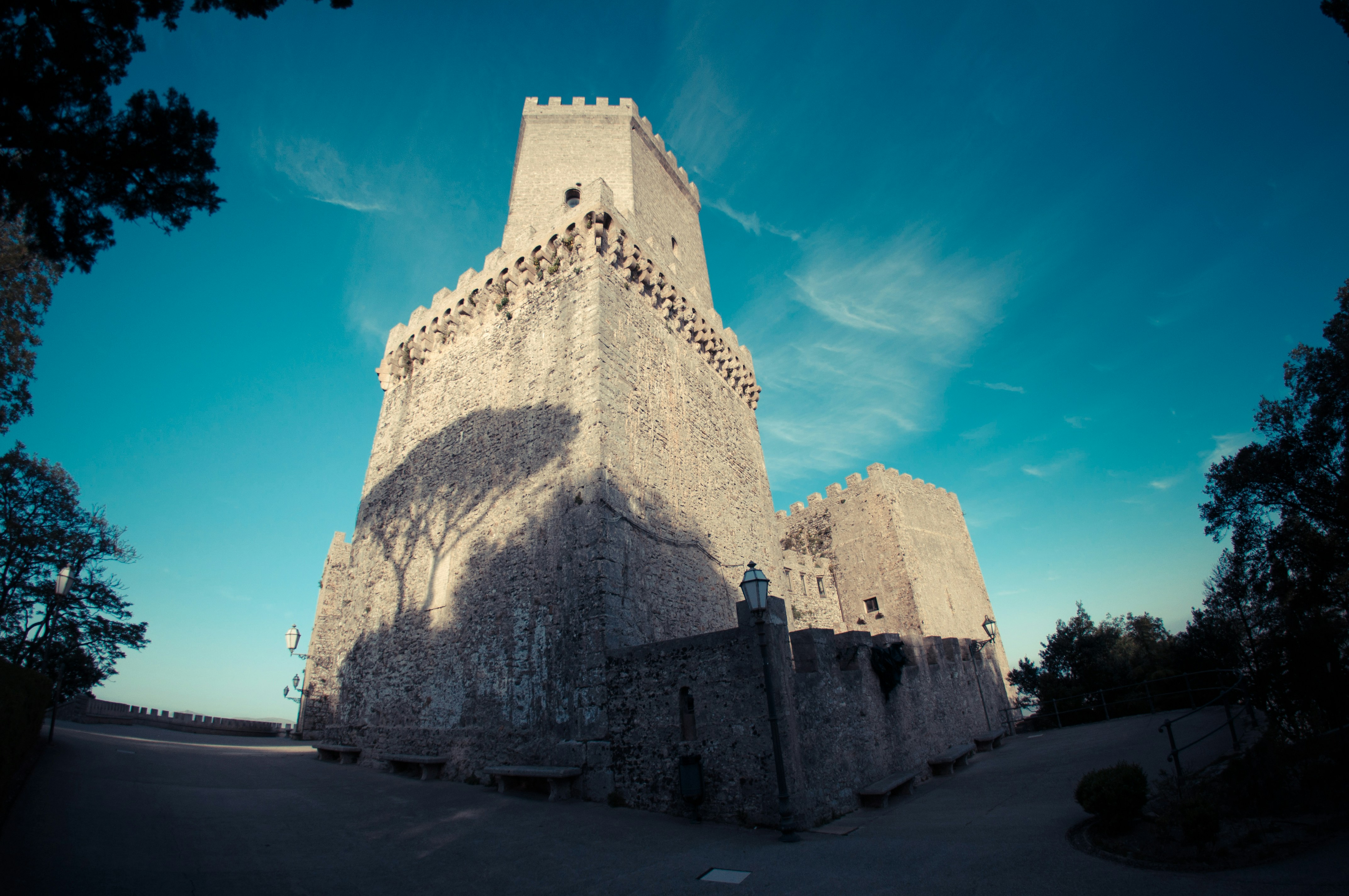 Majestic Keep Under a Wide Blue Sky