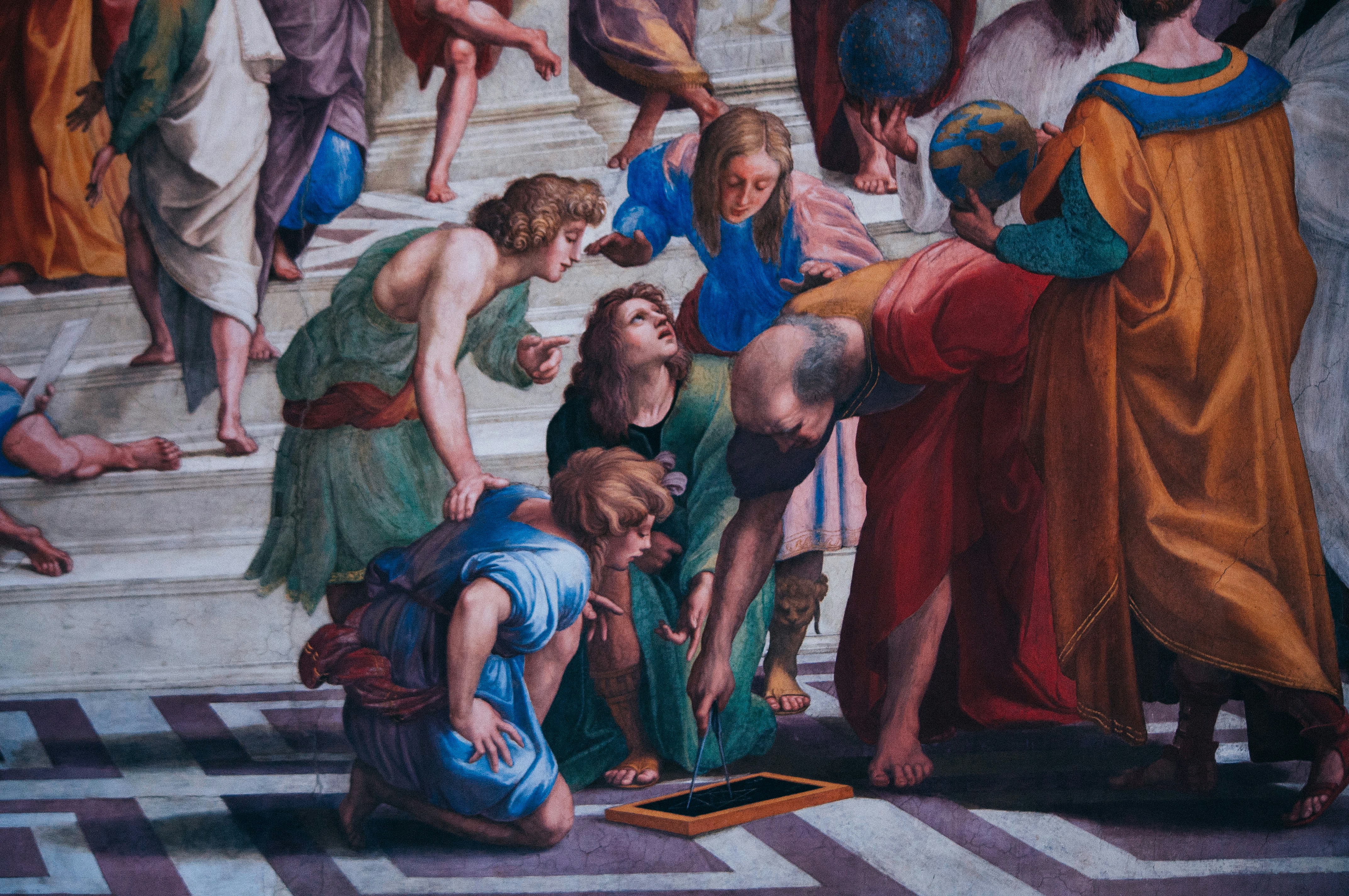 Hands and Hearth: A Field of Kneeling Figures Beneath the Seated Elder