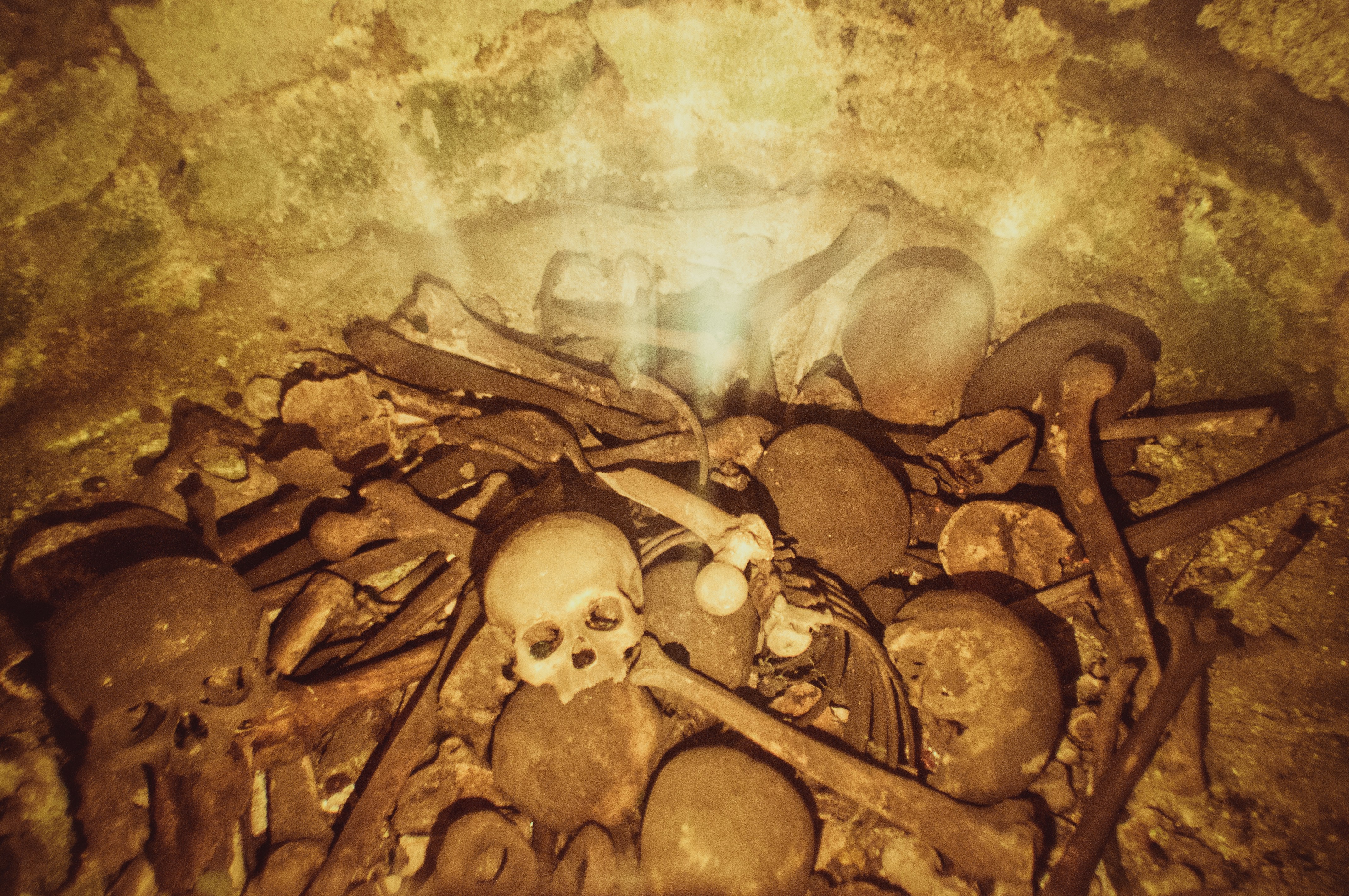 Echoes in the Catacomb: A Bone-Tossed Burial Scene