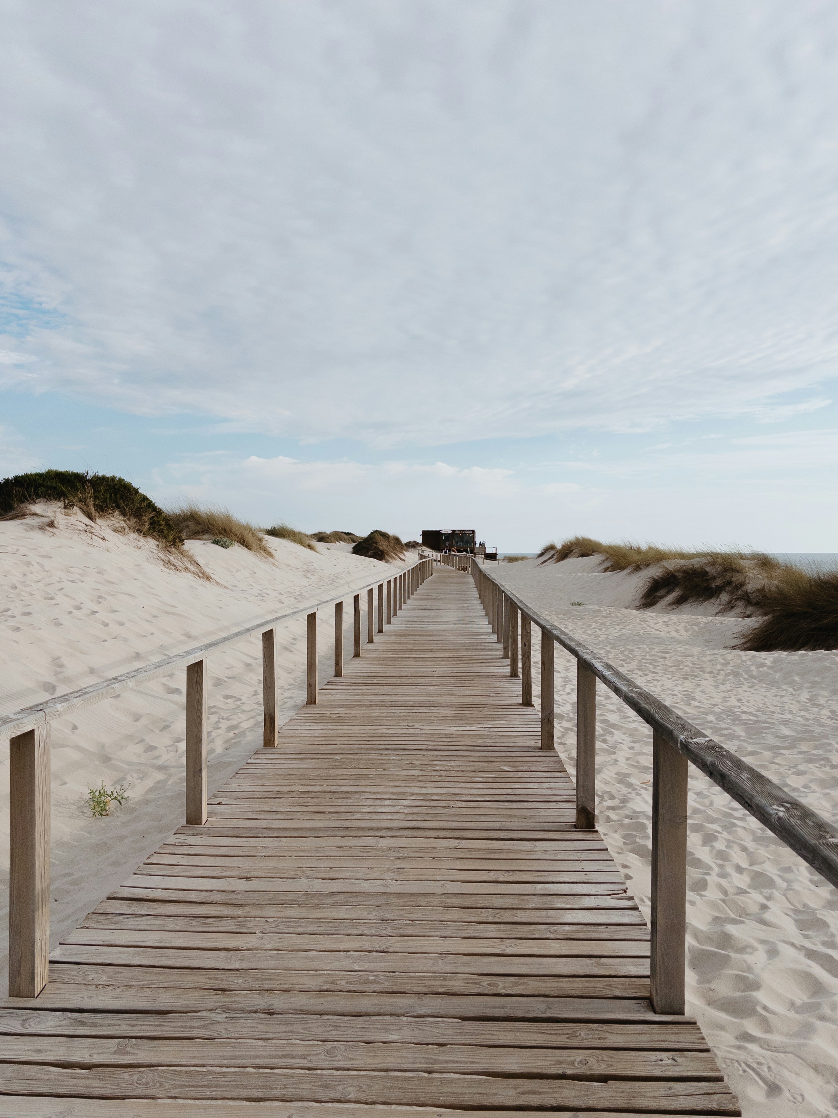 Wooden Path to the Dunes: A Seaside Boardwalk toward the Horizon