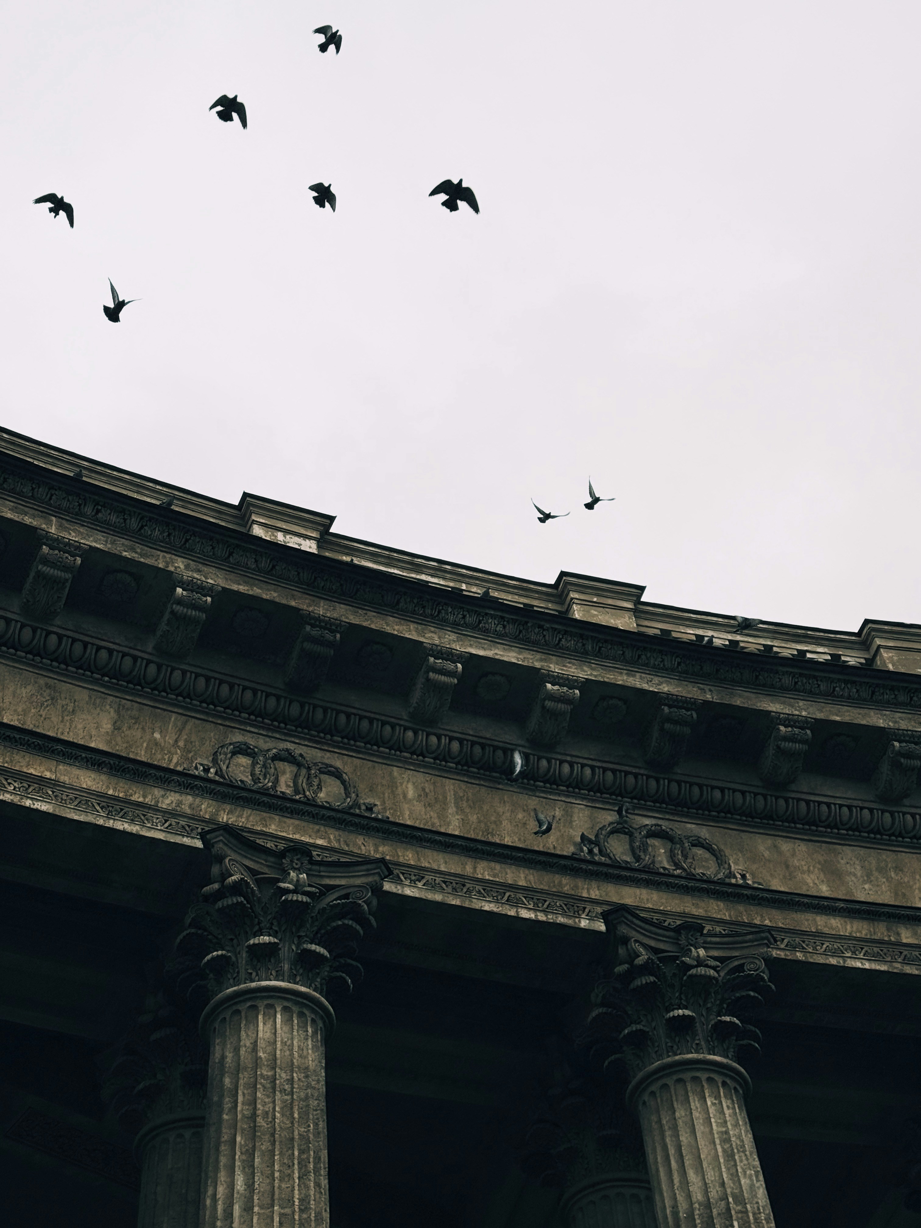 Curved Facade Beneath a Skimming Sky