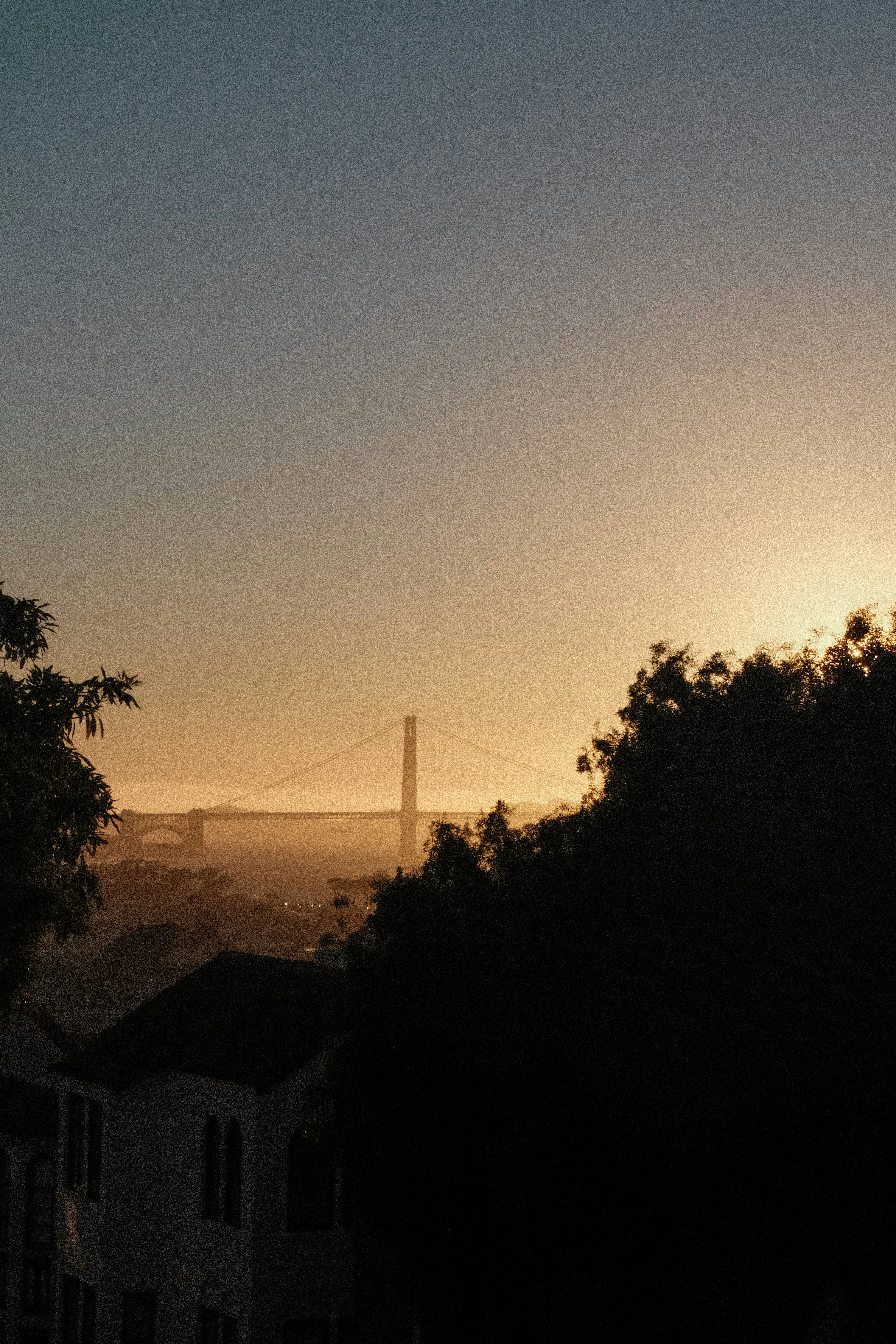 Sunset Over a Silhouette: Bridge Framed by Trees