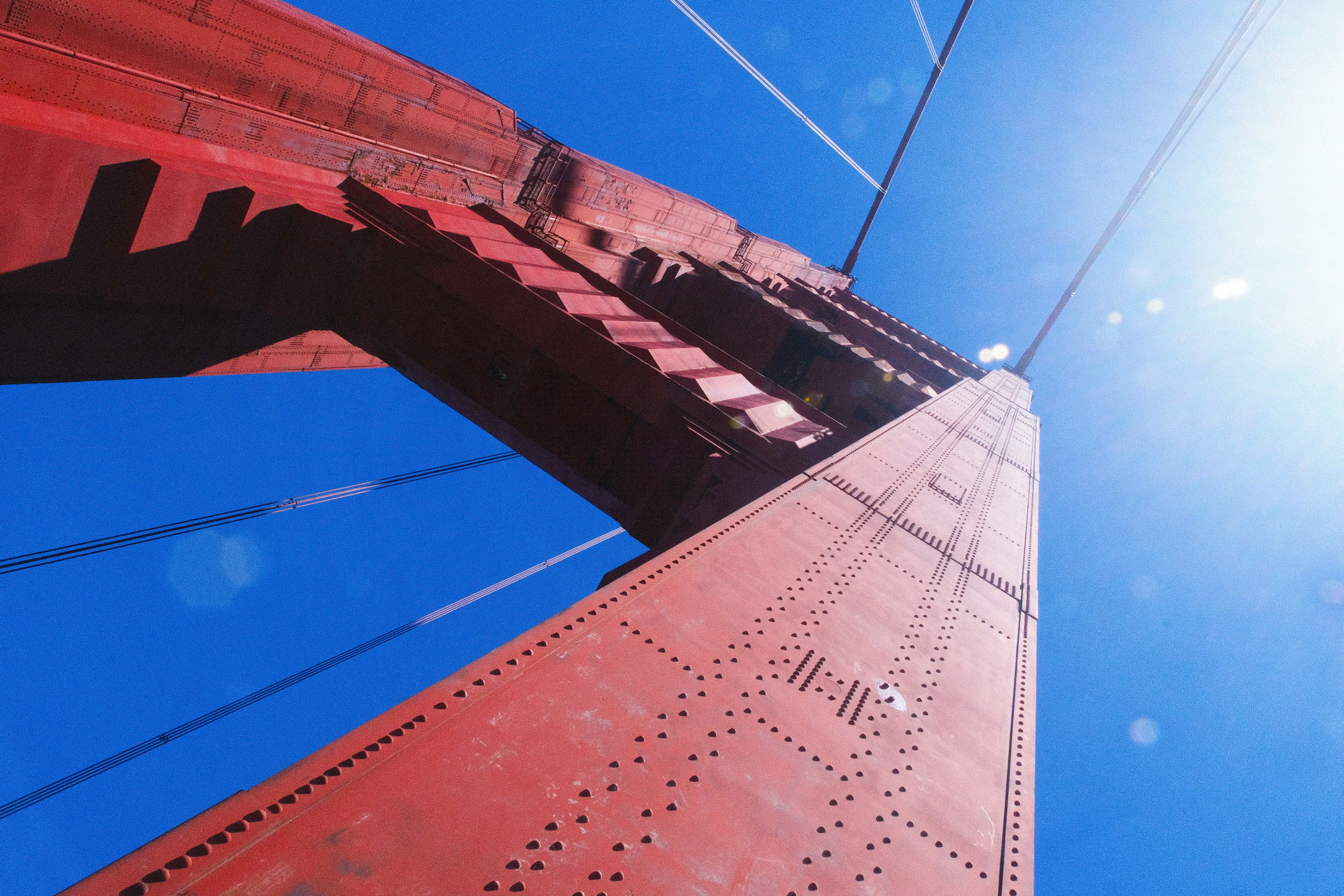 Ascending Red Truss: A Low-Aangle View Under the Golden Gate