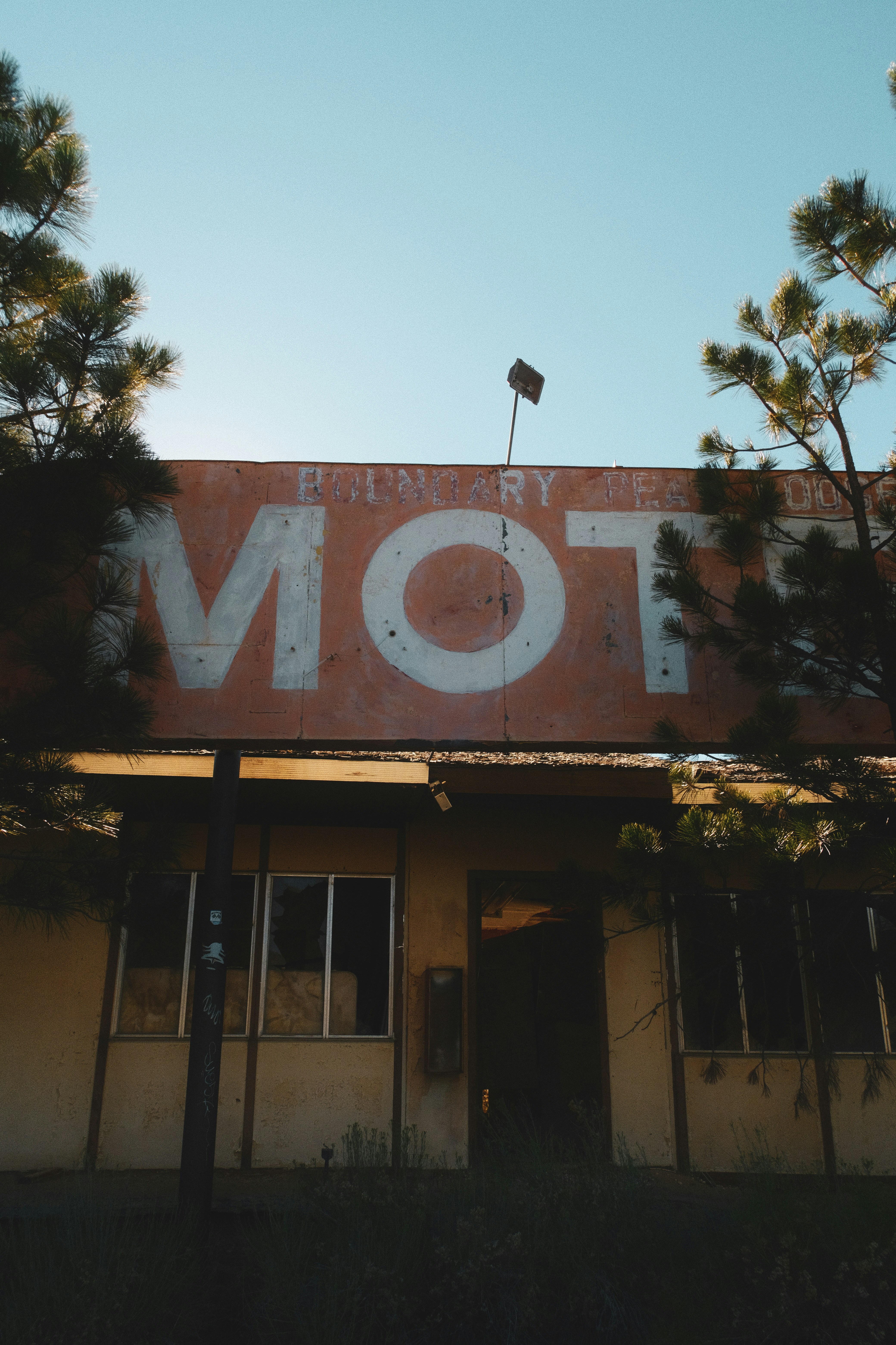 Deserted Drive-In Sign Beneath Silent Pines