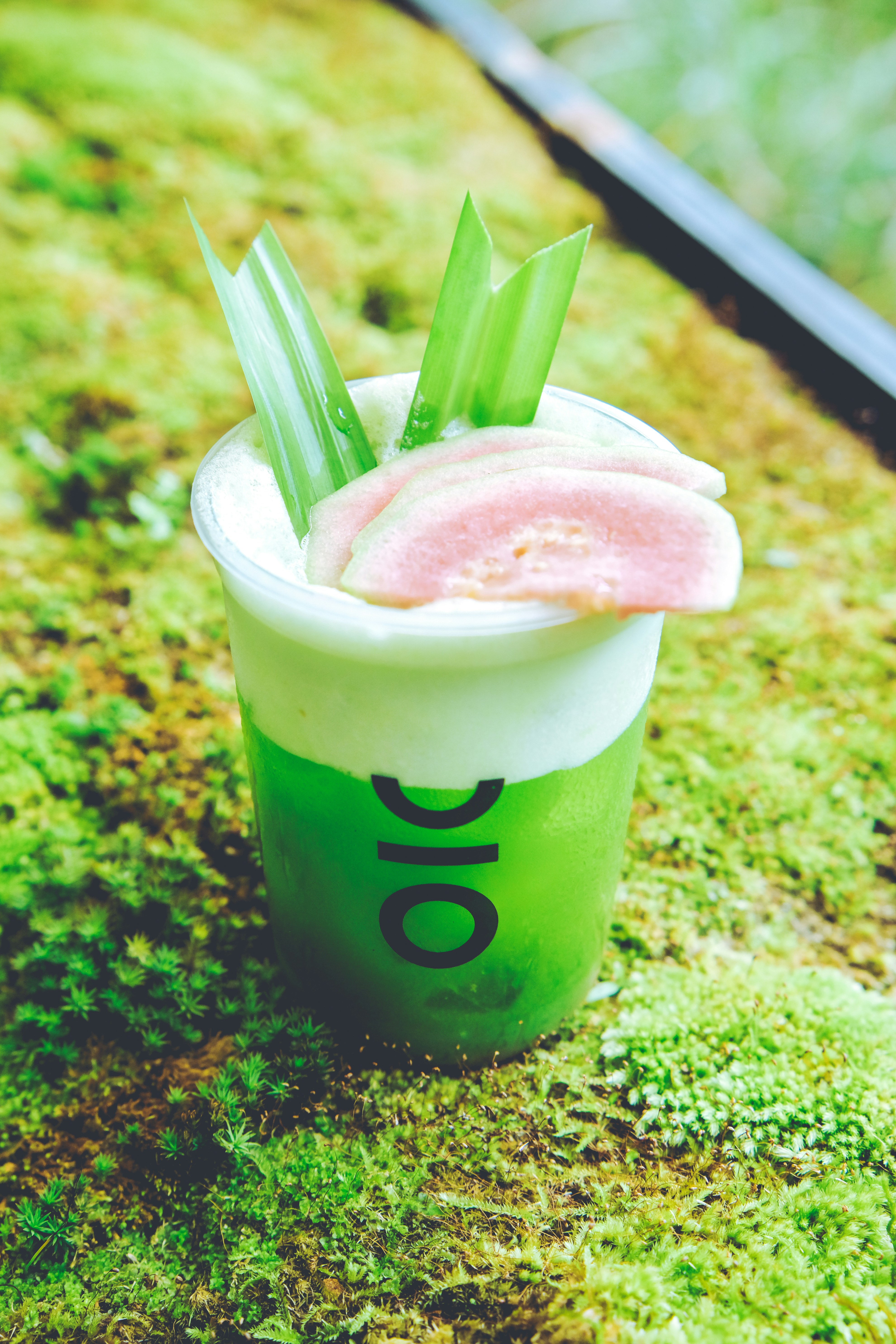 Verdant Dessert Frappe: Green Layers and Watermelon Garnish
