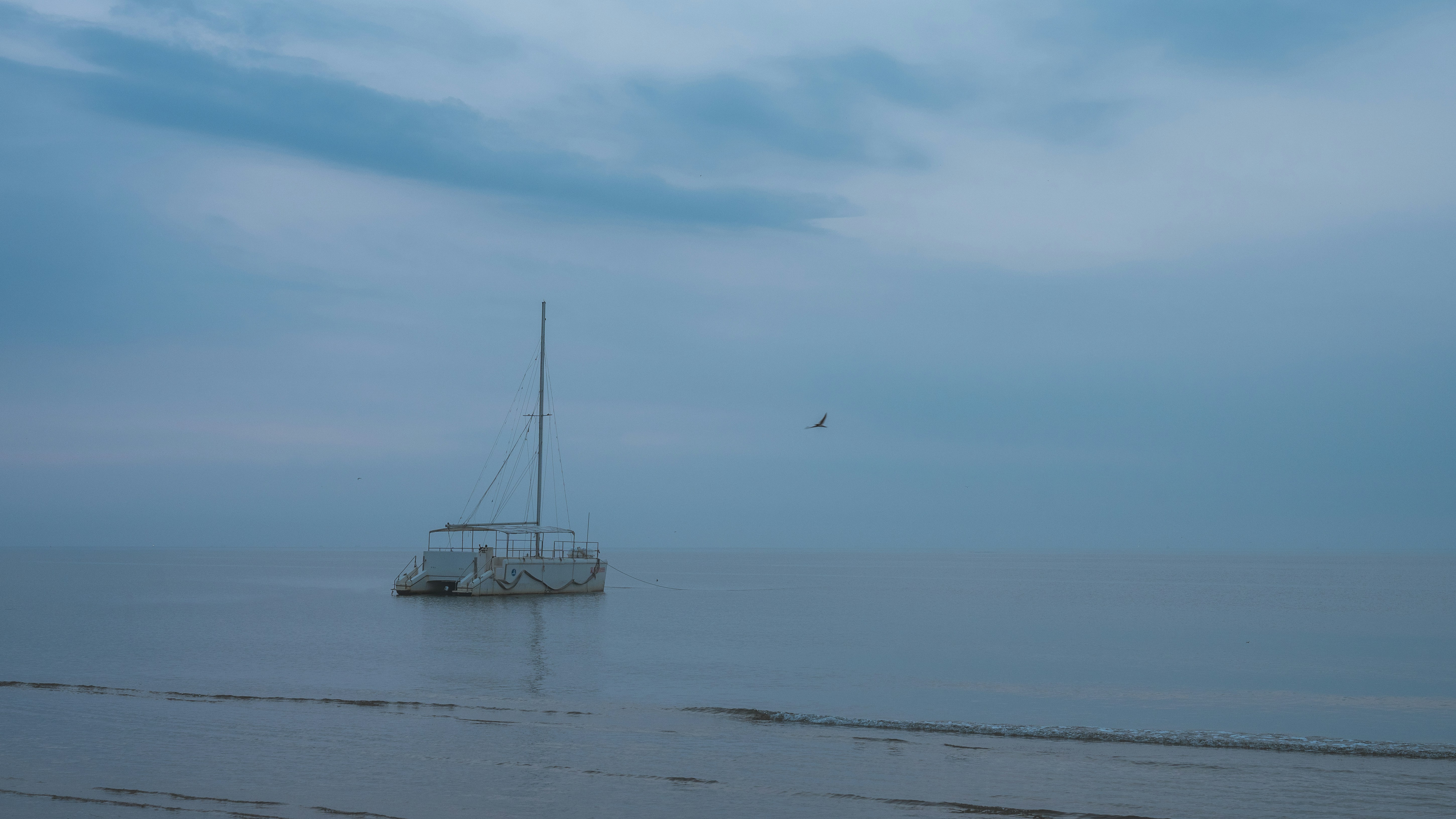 Quiet Sailboat at the Edge of a Calm Blue Horizon