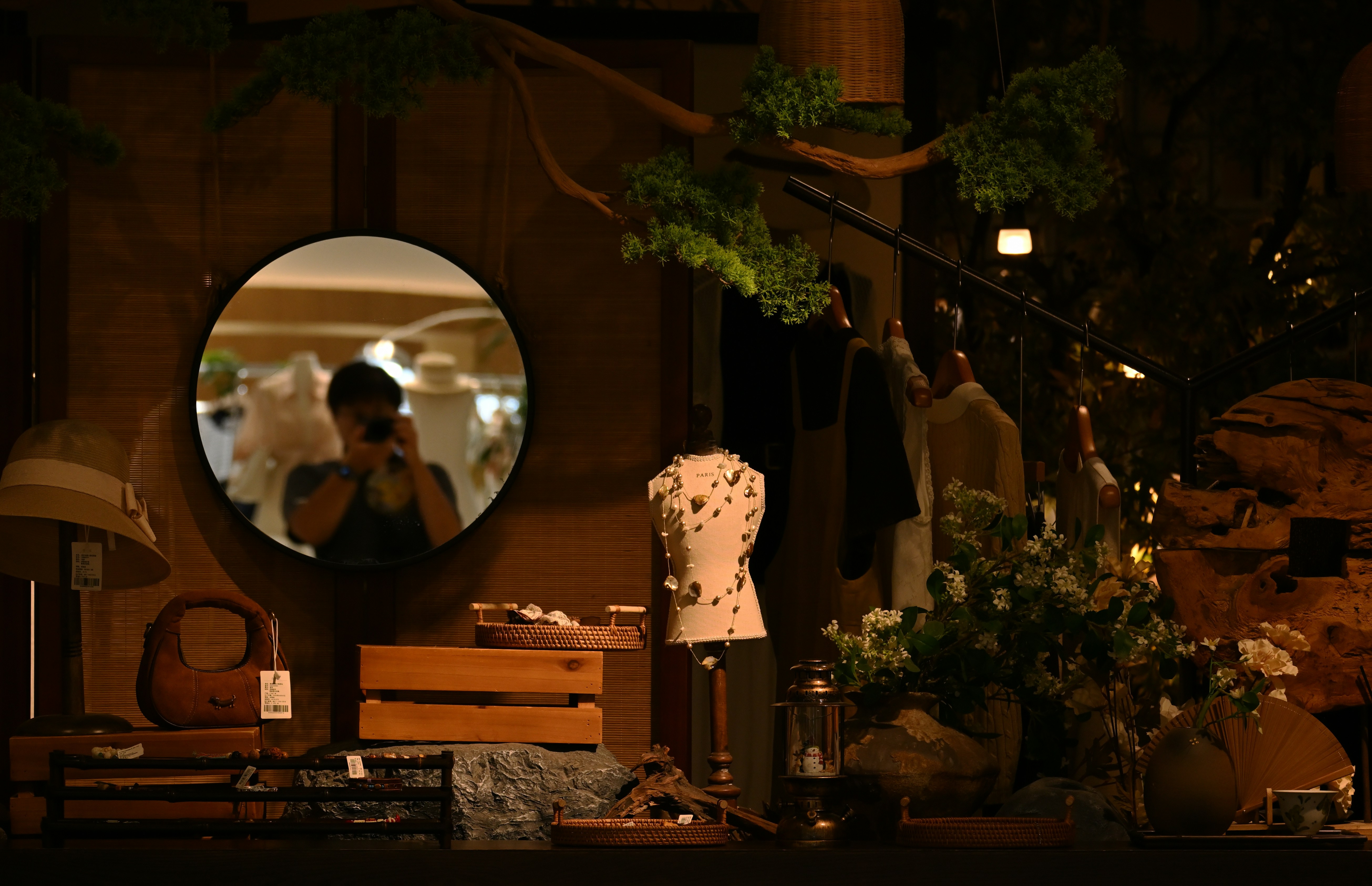 Quiet Boutique Still Life: A Nighttime Window of Craft and Reflection
