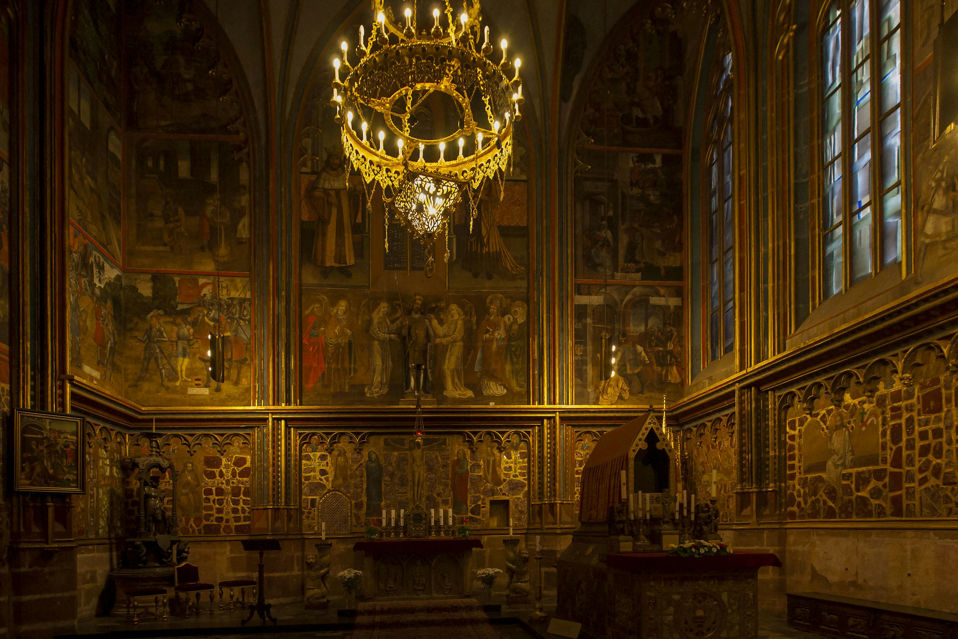 Chamber of Echoes: A Golden Halo Within the Faded Murals