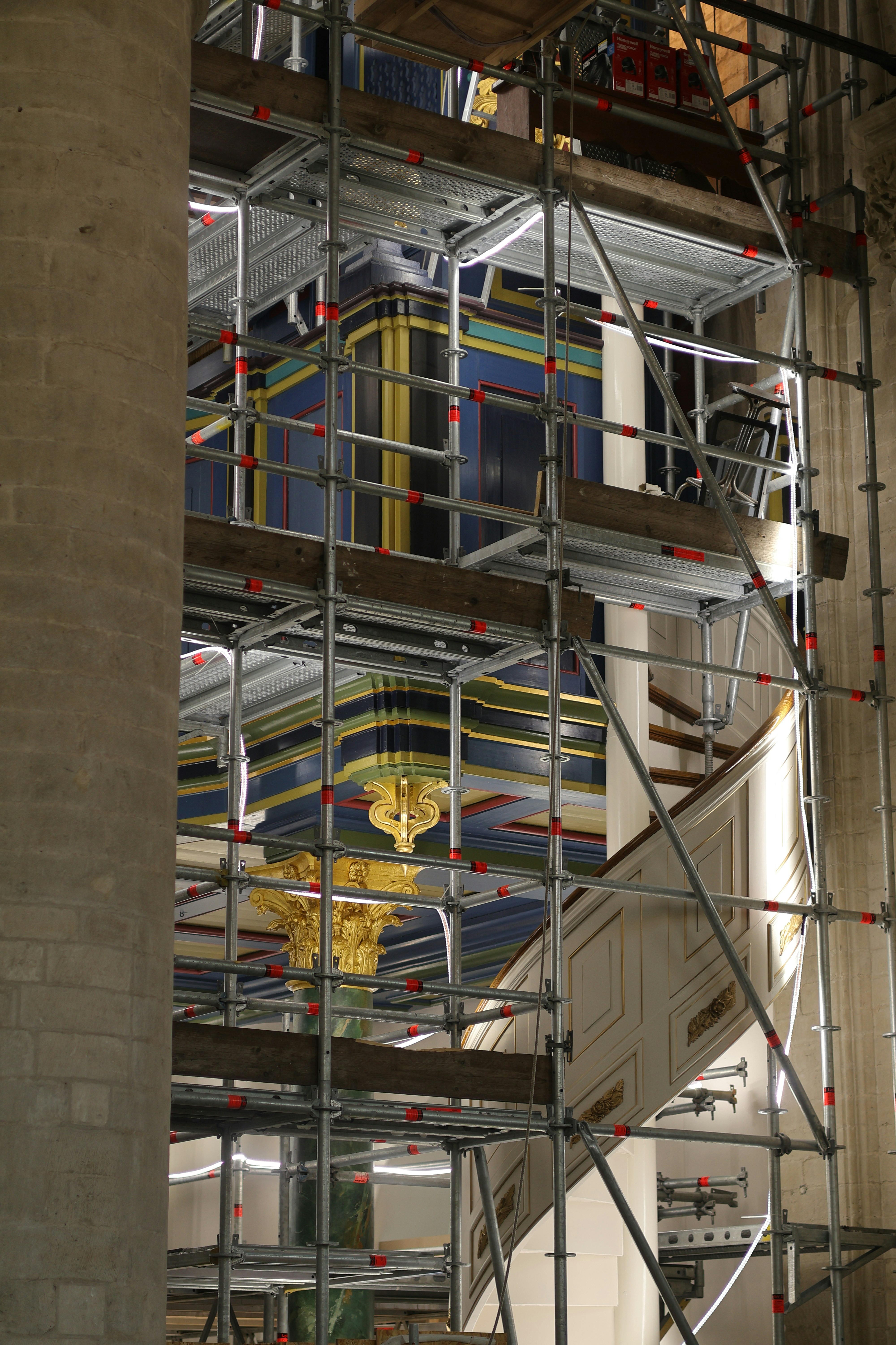 Scaffolding in a Sunlit Architectural Interior