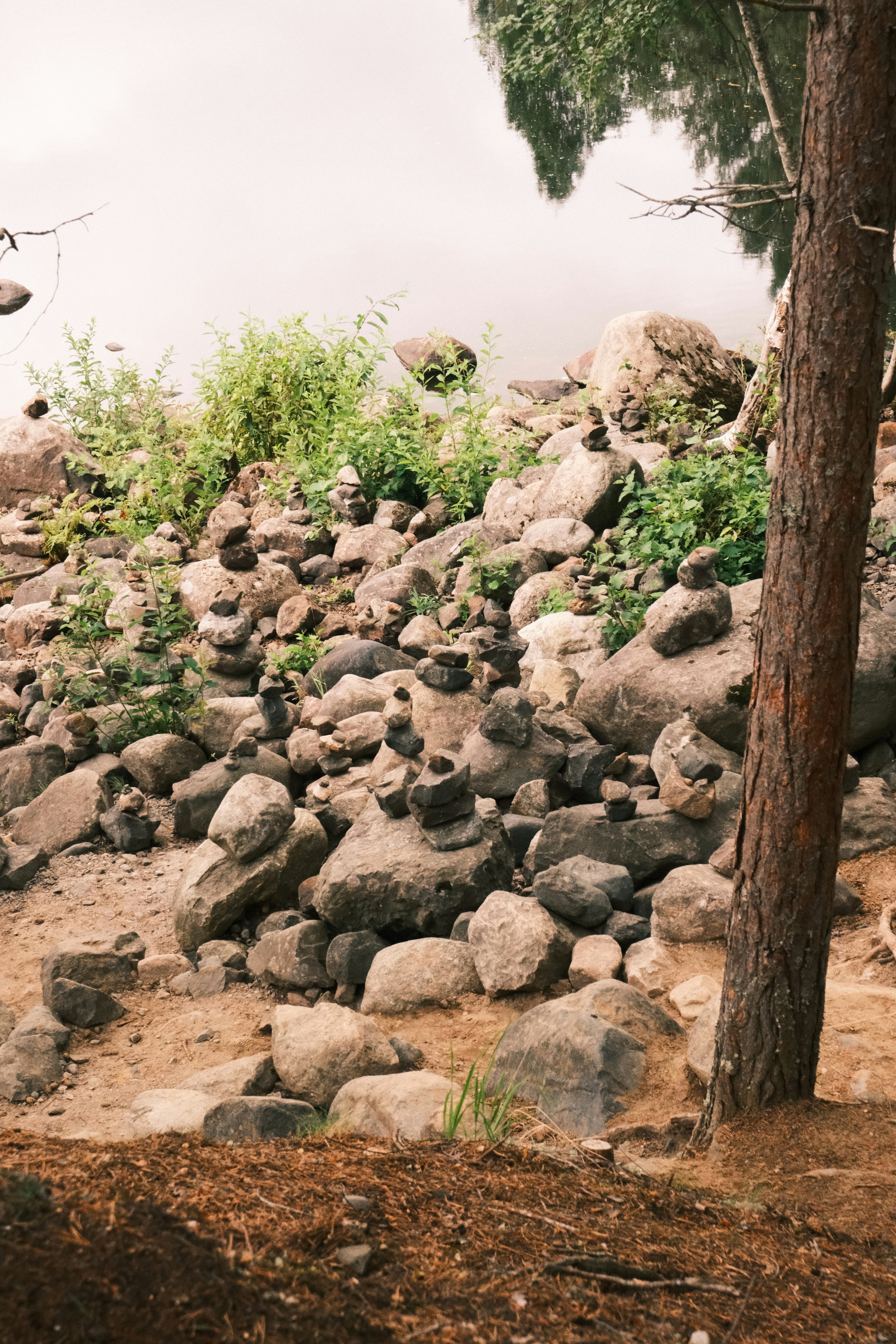 Balanced Cairns: A Quiet Stack of Stones by the Lake