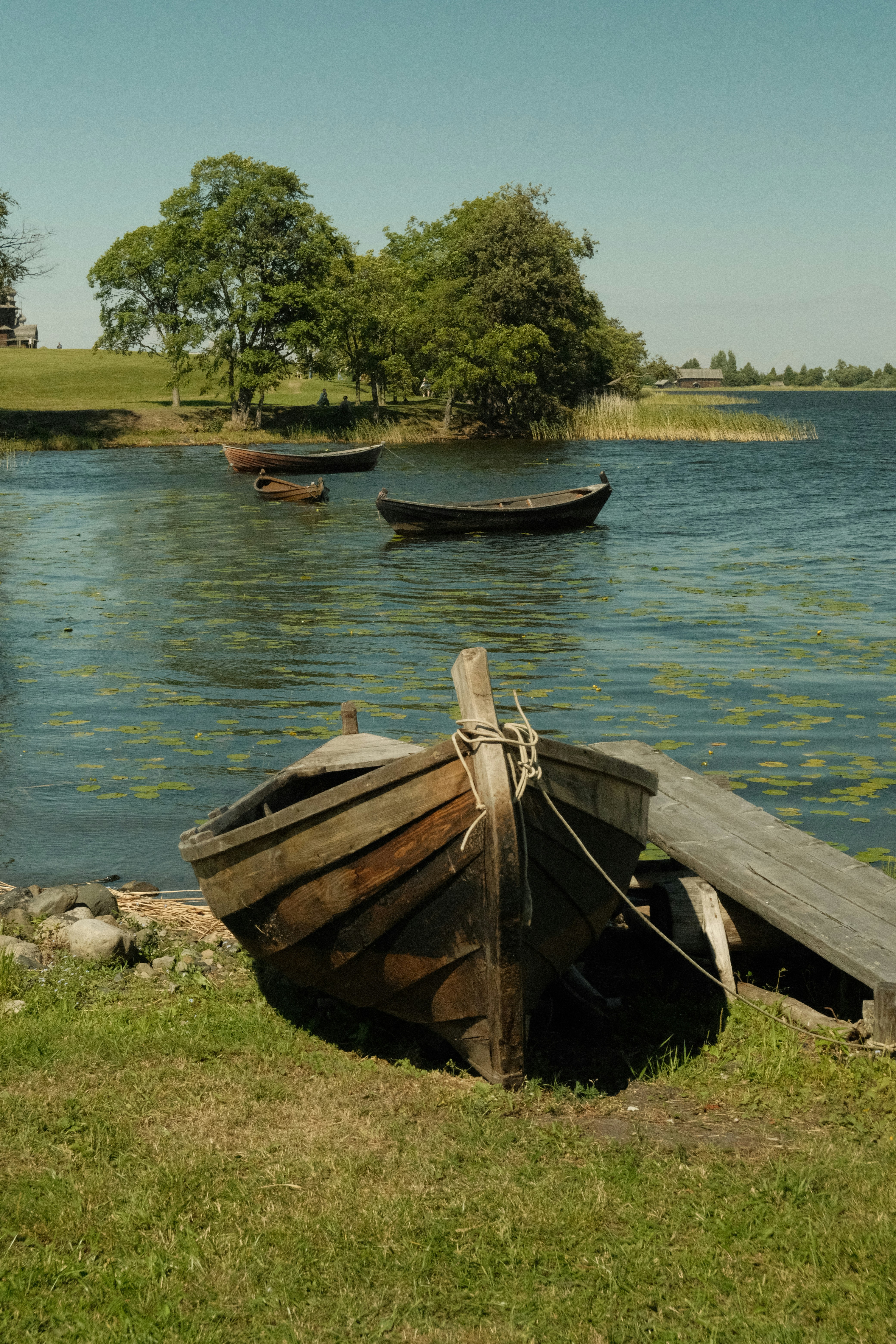 Boats at the Quiet Bend: Weathered Wood and Golden Light