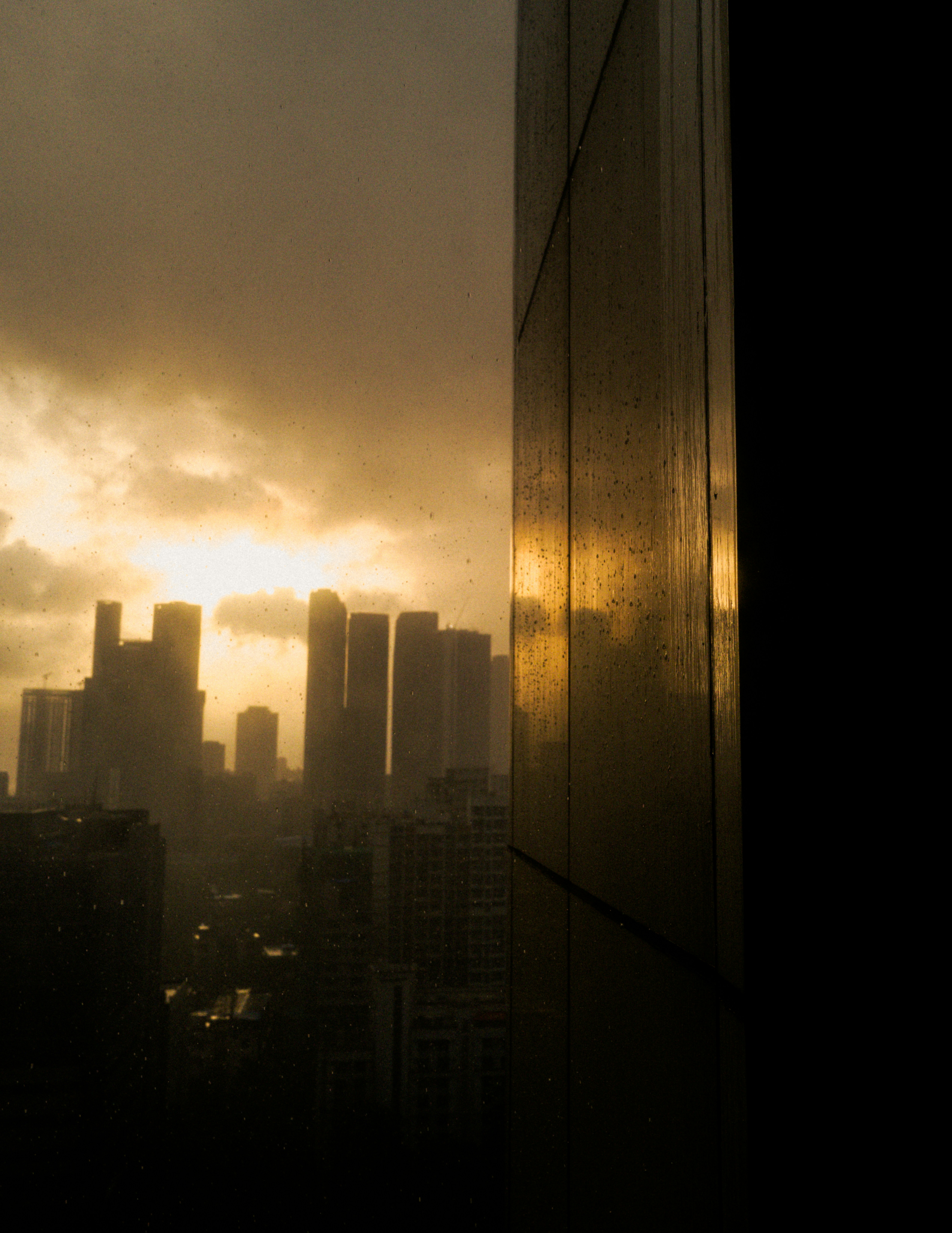 Golden Hour Overlook: City Silhouette from a Glinted Terrace