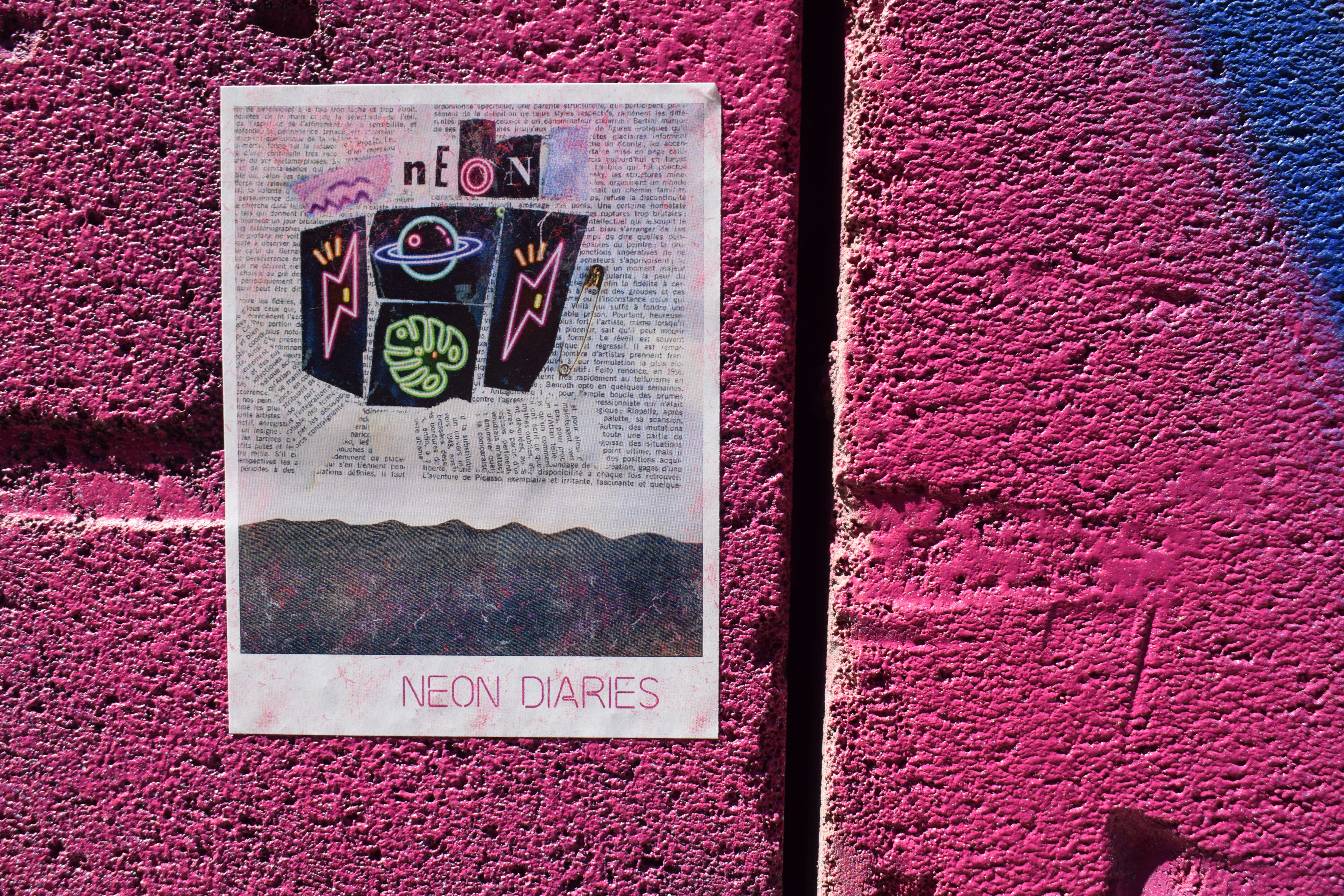 Neon Diaries: Vibrant Graffiti Poster on Pink Concrete