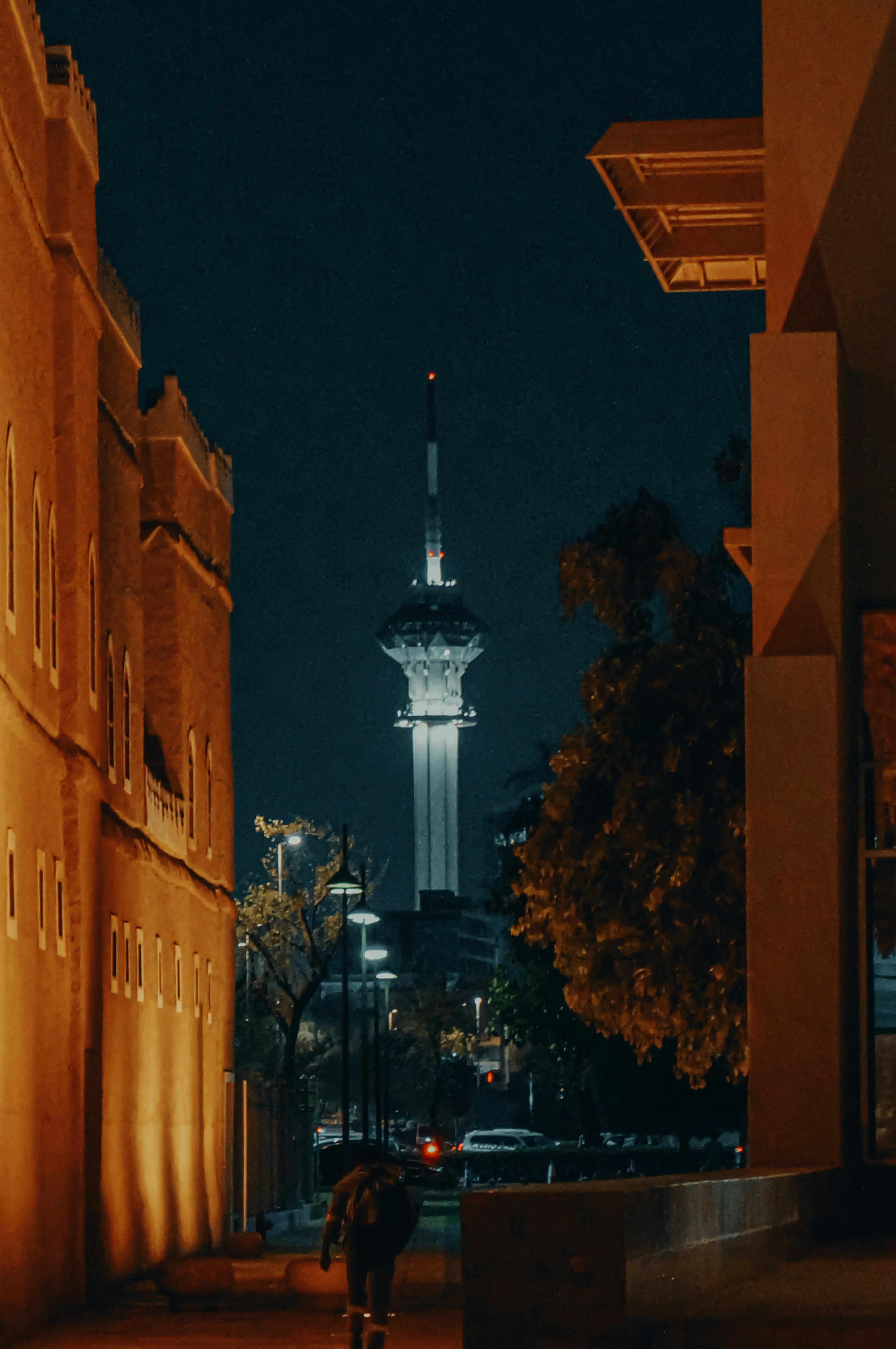 Urban Night Tower: A Quiet Walk Under Neon Skies