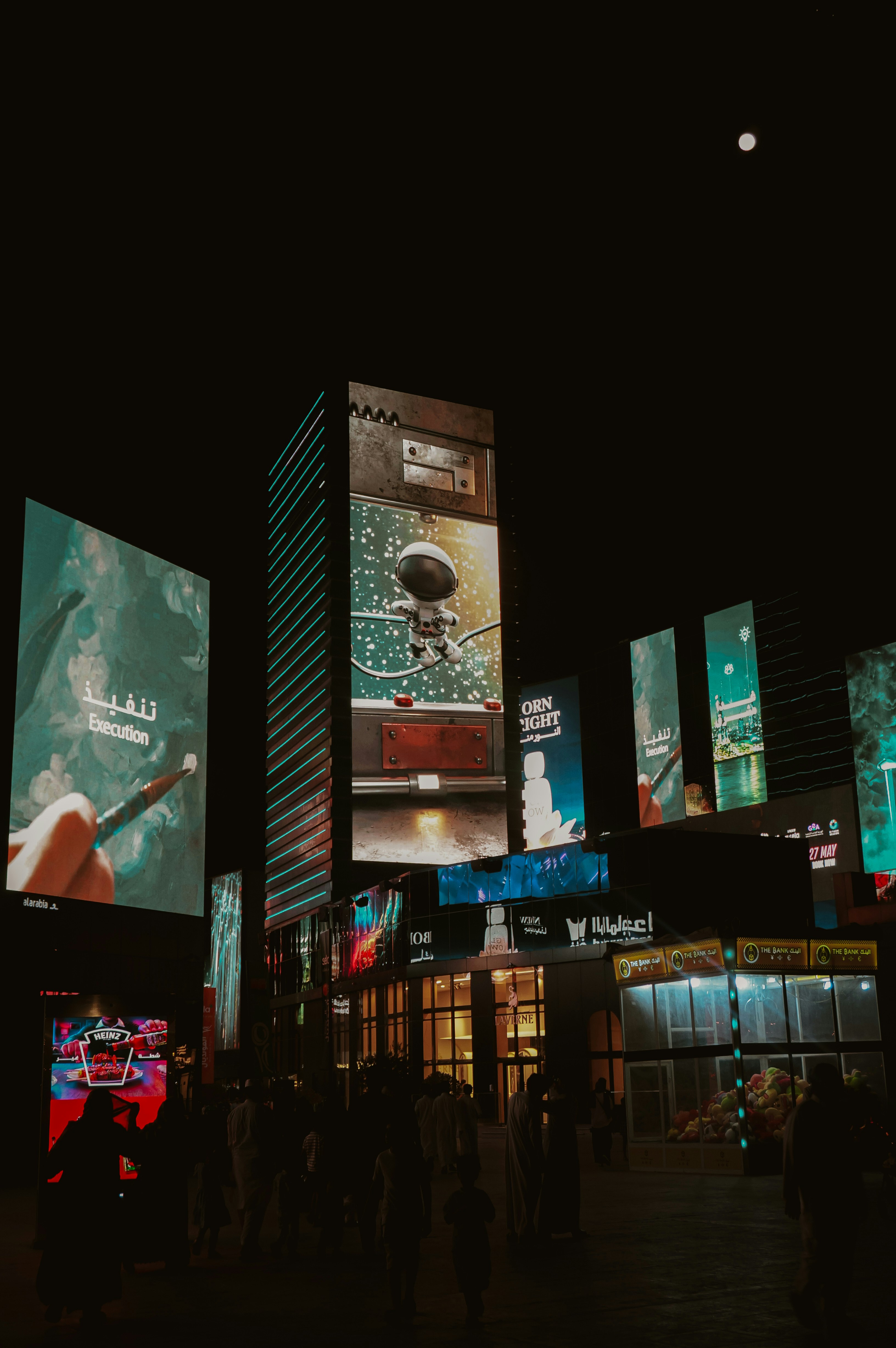 Neon Alley: Giant Screens and Nightfall in Times Square-Style Square
