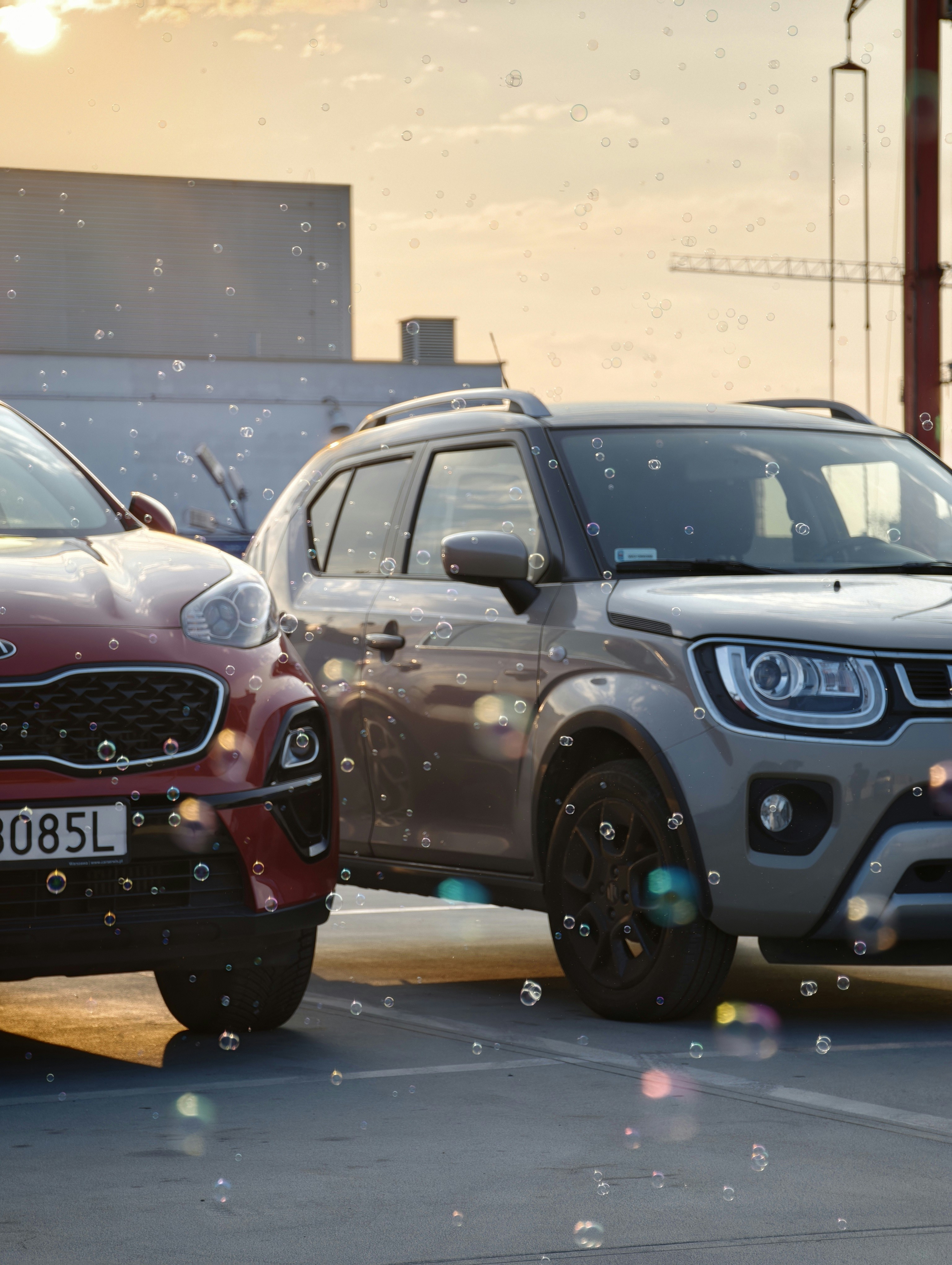 Front-Row Parking: A Pair of Modern Crossovers Grounded by Morning Sun