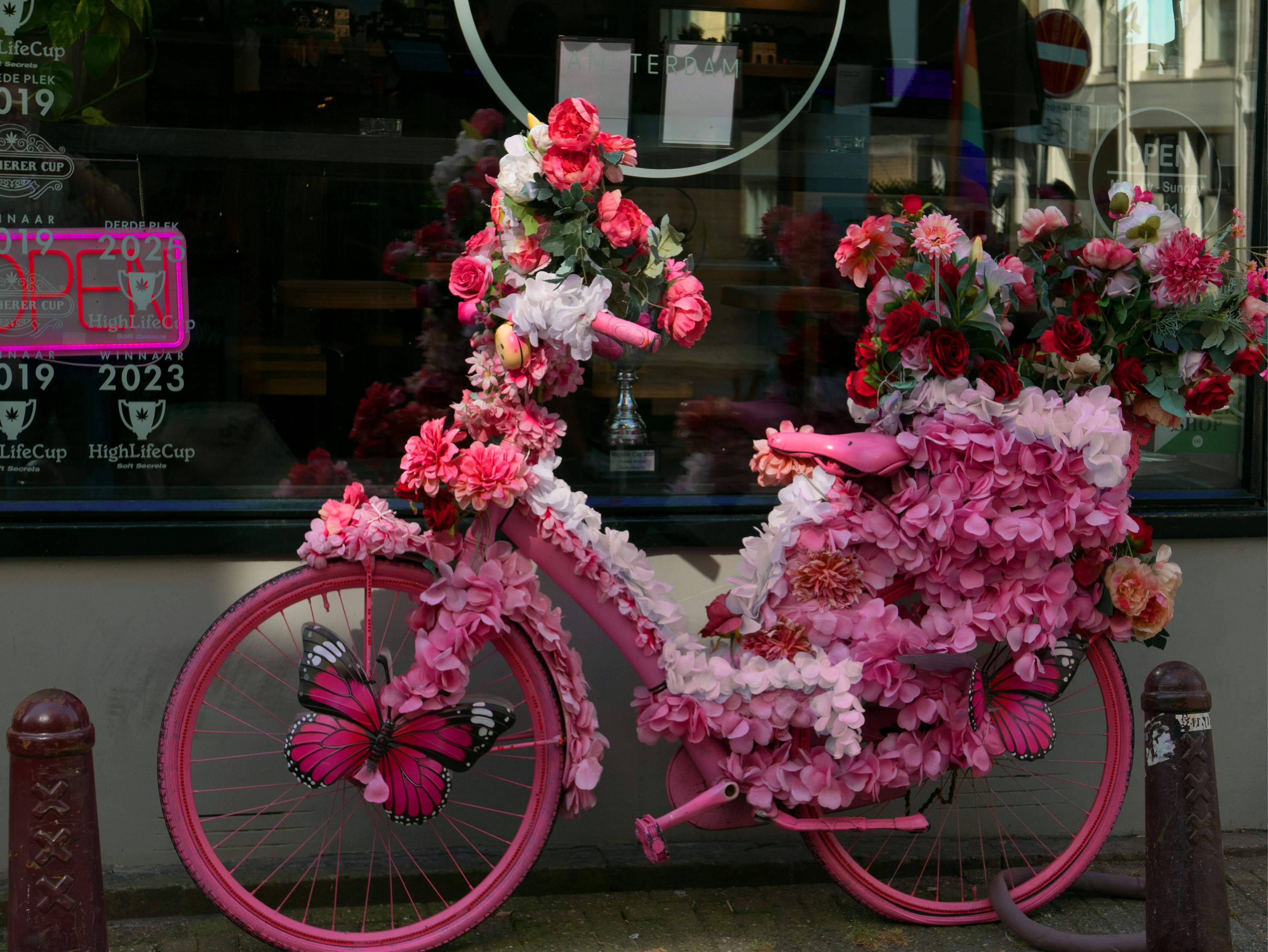 Floral Pink Pedal Power: A Blossom-Bedecked Bicycle Turns the Street into Motion