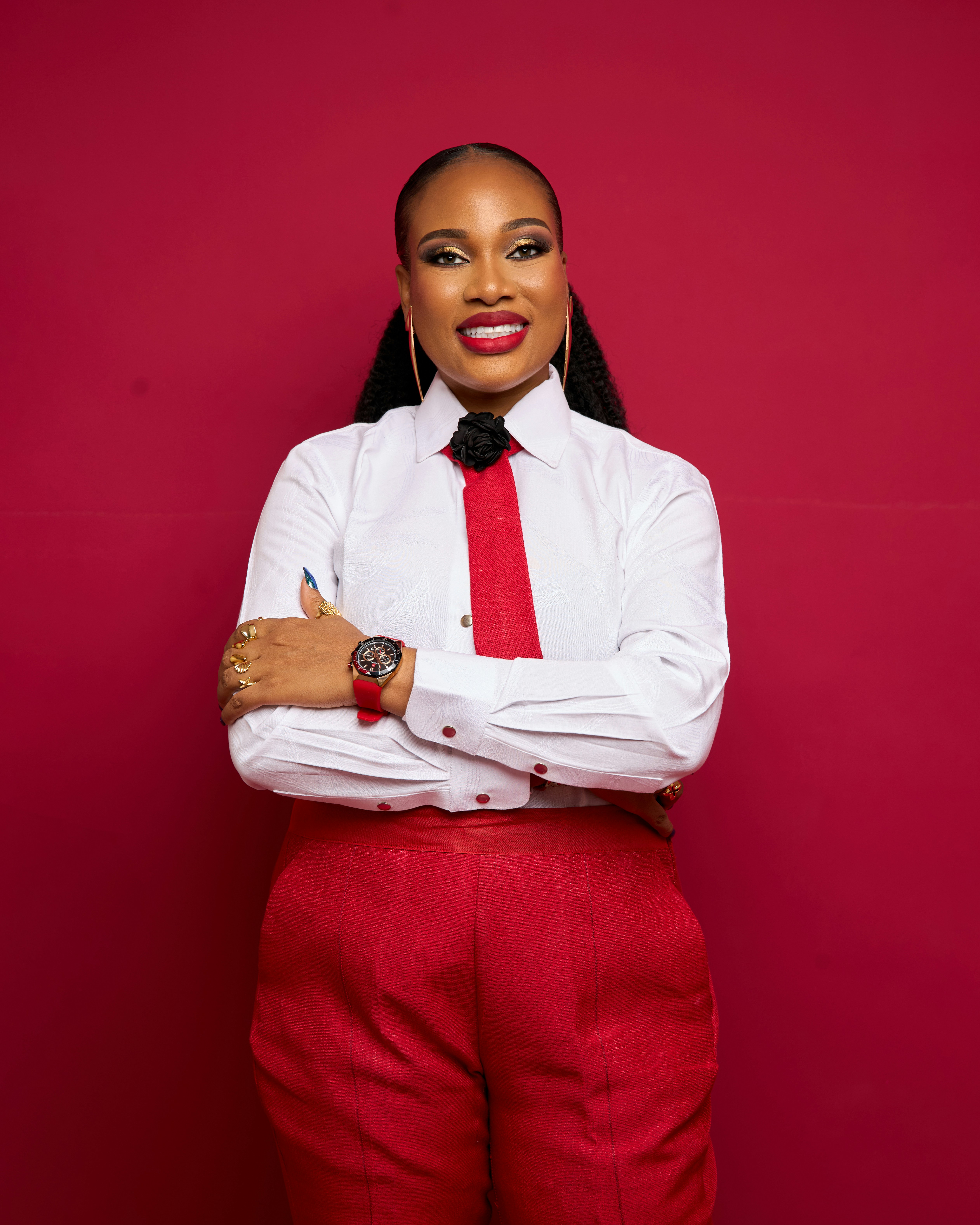 Crimson Confidence: A Bold Portrait in Red and White
