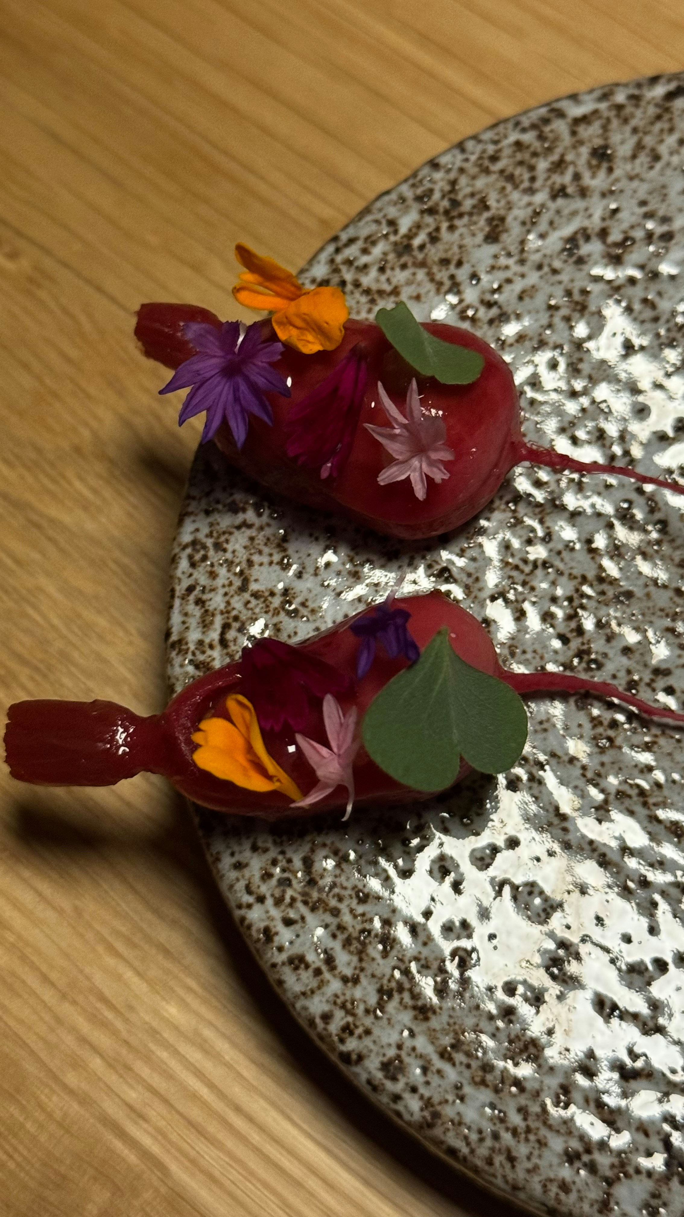 Edible Blooms on Rustic Ceramic and Wood